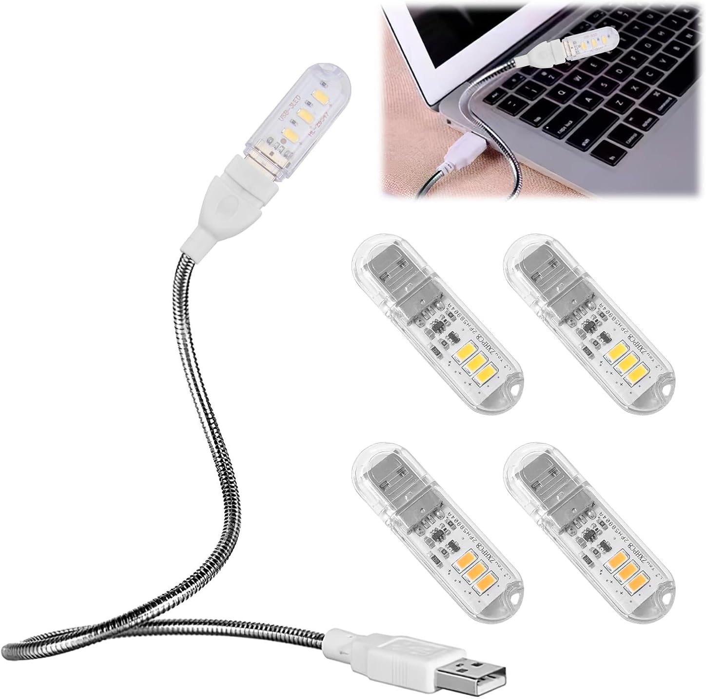 (2 blancs, 2 chauds) Lot de 4 lampes LED USB flexibles pour clavier d ...