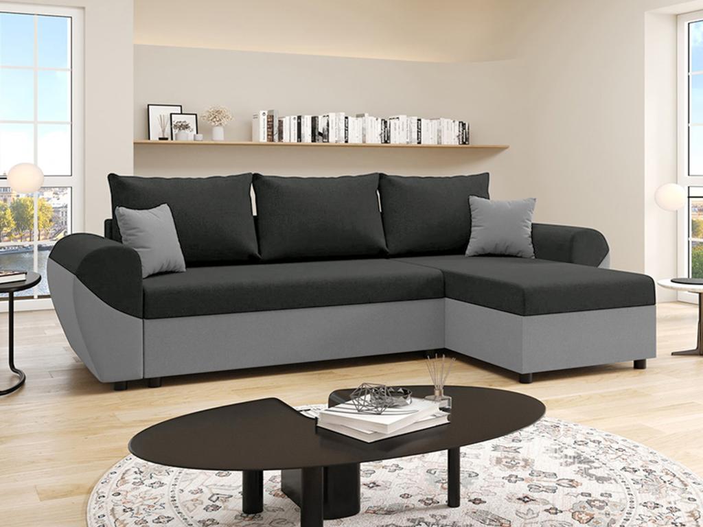 Sofá rinconera reversible de tela negra y gris LIERNO | Leroy Merlin