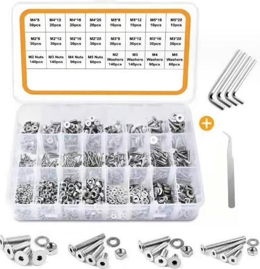 1230 Pcs Vis à Tête Plate à Six Pans Creux et écrous et Rondelles ...