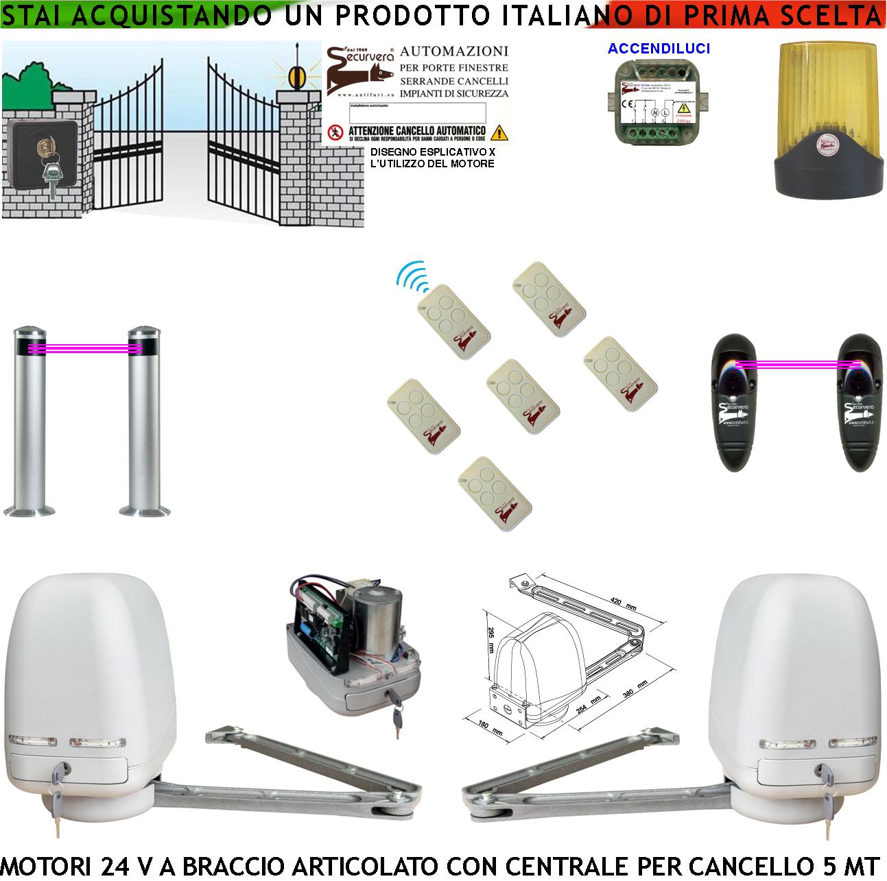 Cancello Automatico Kit Motori a Braccio Articolato 24 V 2 Ante da 1 a ...