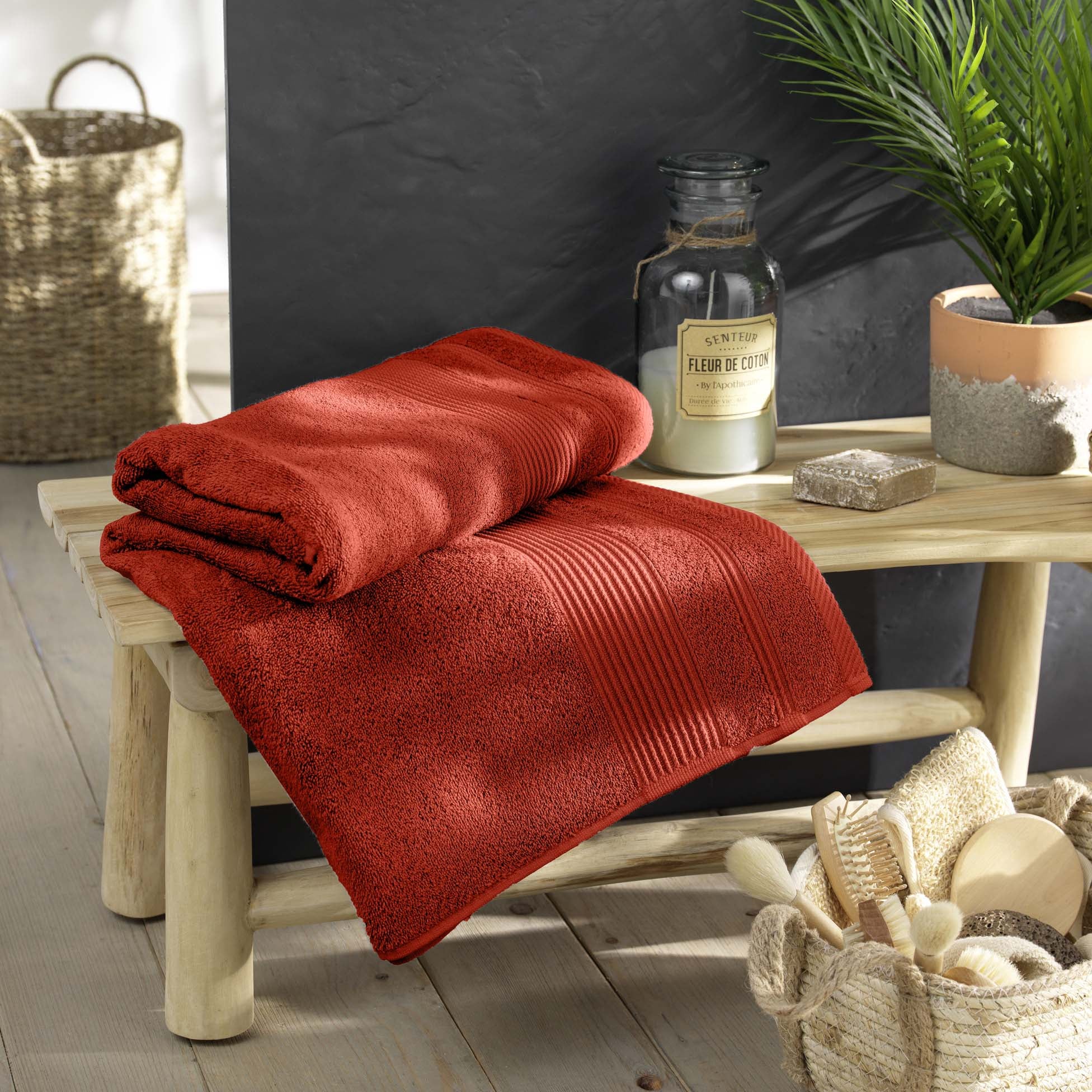 Serviette ou drap de bain 90 x 150 cm Tendresse marsala | Leroy Merlin