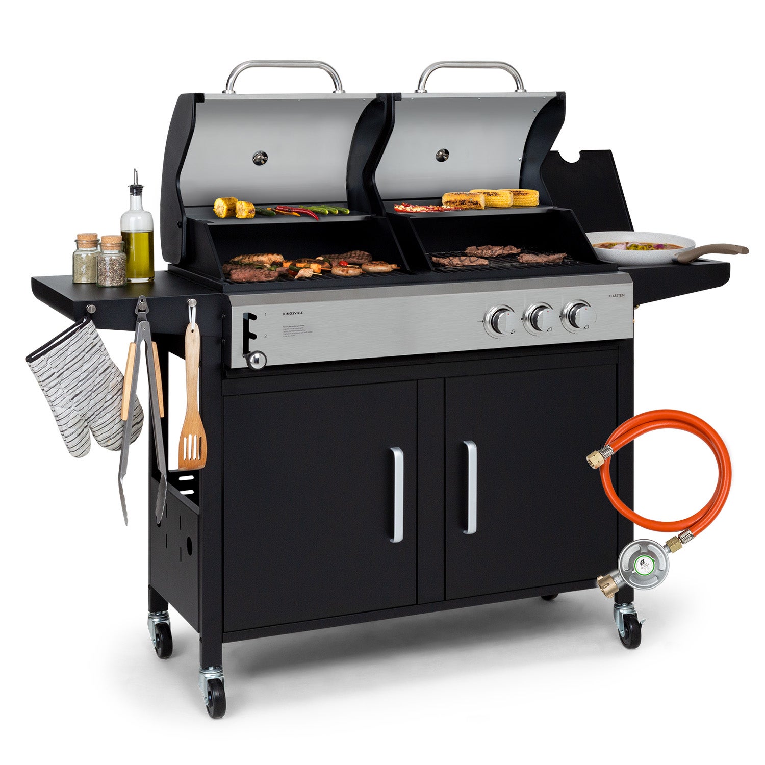 Kingsville barbecue combiné gaz + charbon 8,1 kW brûleur 2+1 réglable ...