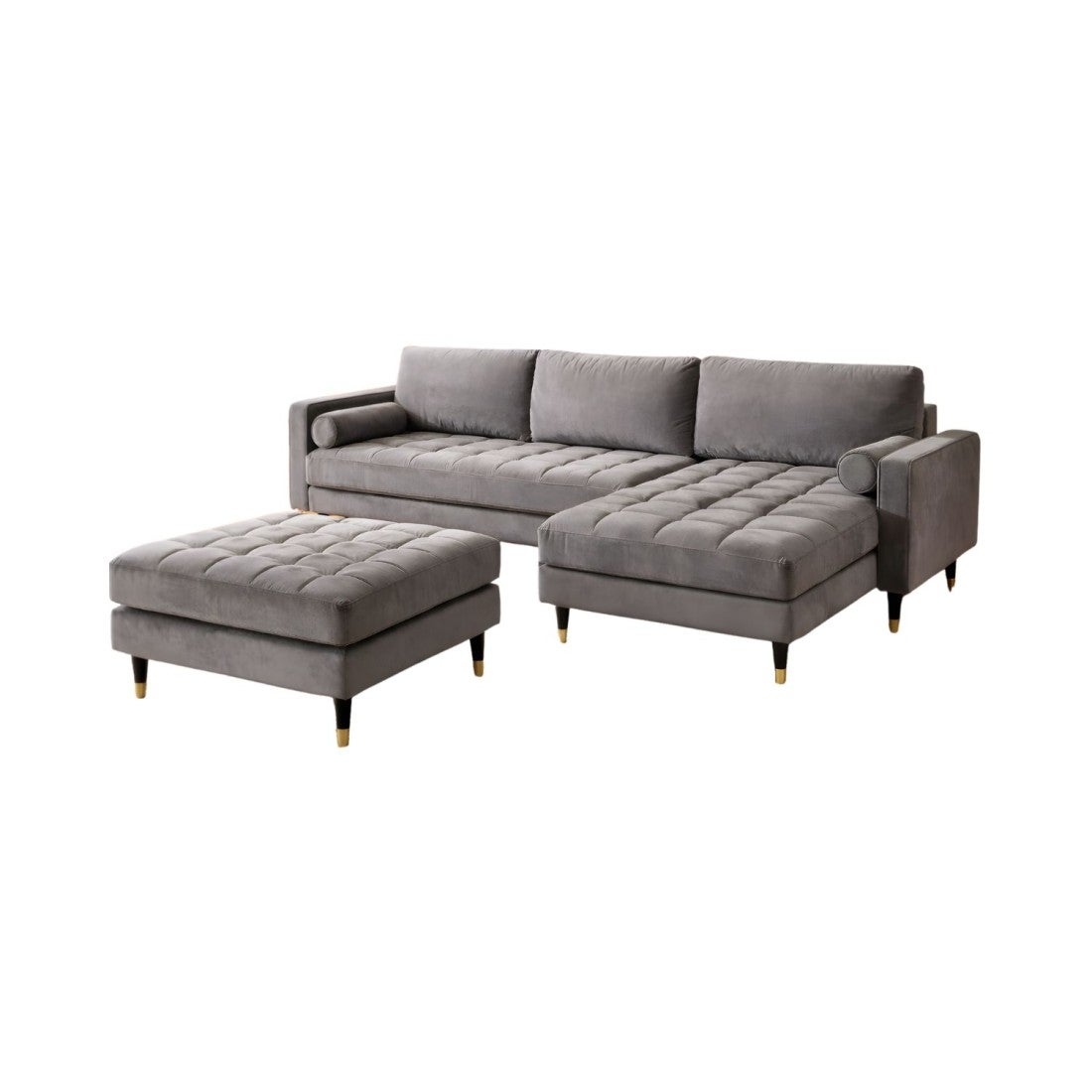 Canapé d'angle KOLIRI gris avec pouf – Canapé design en velours avec ...