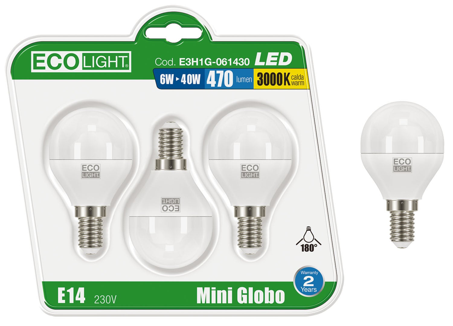 Kit 3 bombillas LED miniatura E14 EcoLight - POTENCIA 6W - LUZ 6400K ...