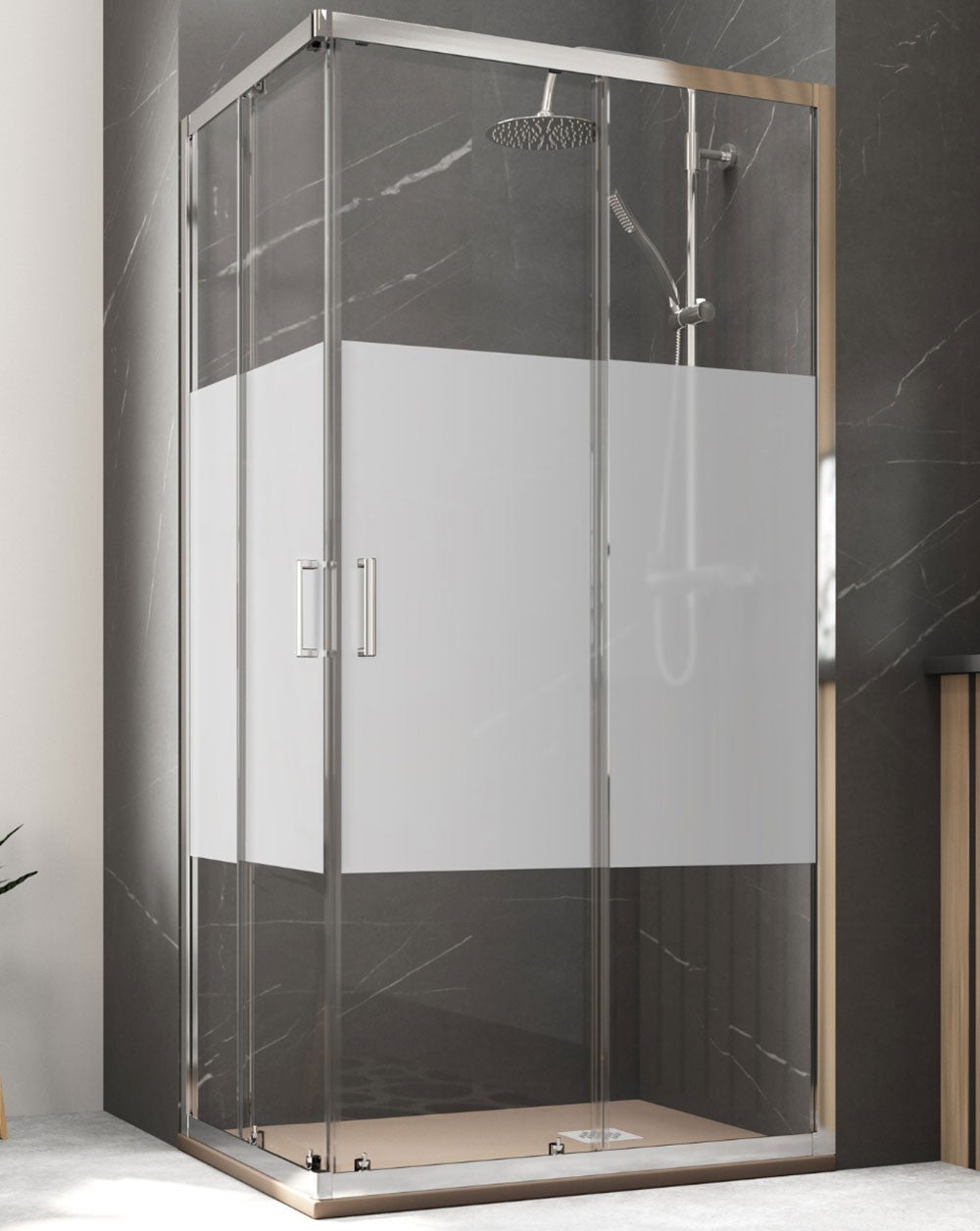 Cabine de douche rectangulaire 2 portes 2 fixes | Sérigraphie ...