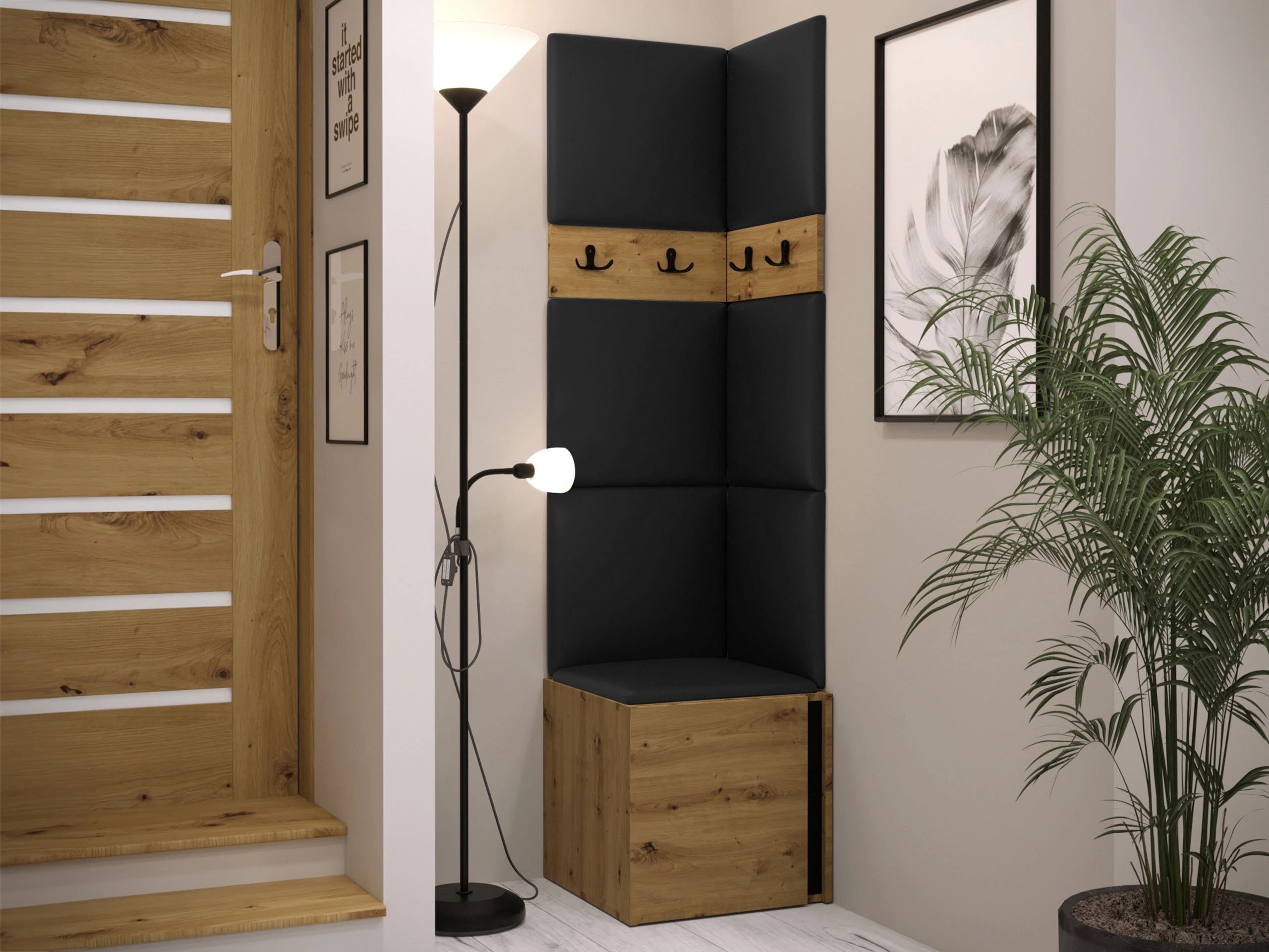 Meuble d'entrée Hartford 347, 186x42x46cm, Chêne Artisan, Noir, Faux ...