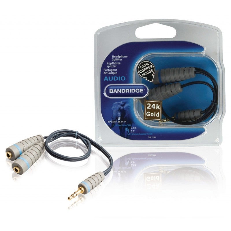 BANDRIDGE Câble audio stéréo 3,5 mm mâle - 2x 3,5 mm femelle 0.20 m ...