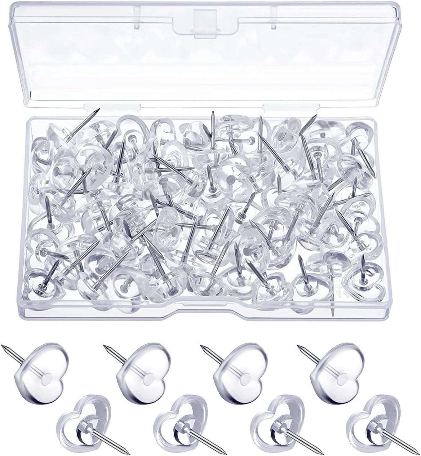 100 Chinchetas Transparentes en Forma de Corazón, Chinchetas Planas ...