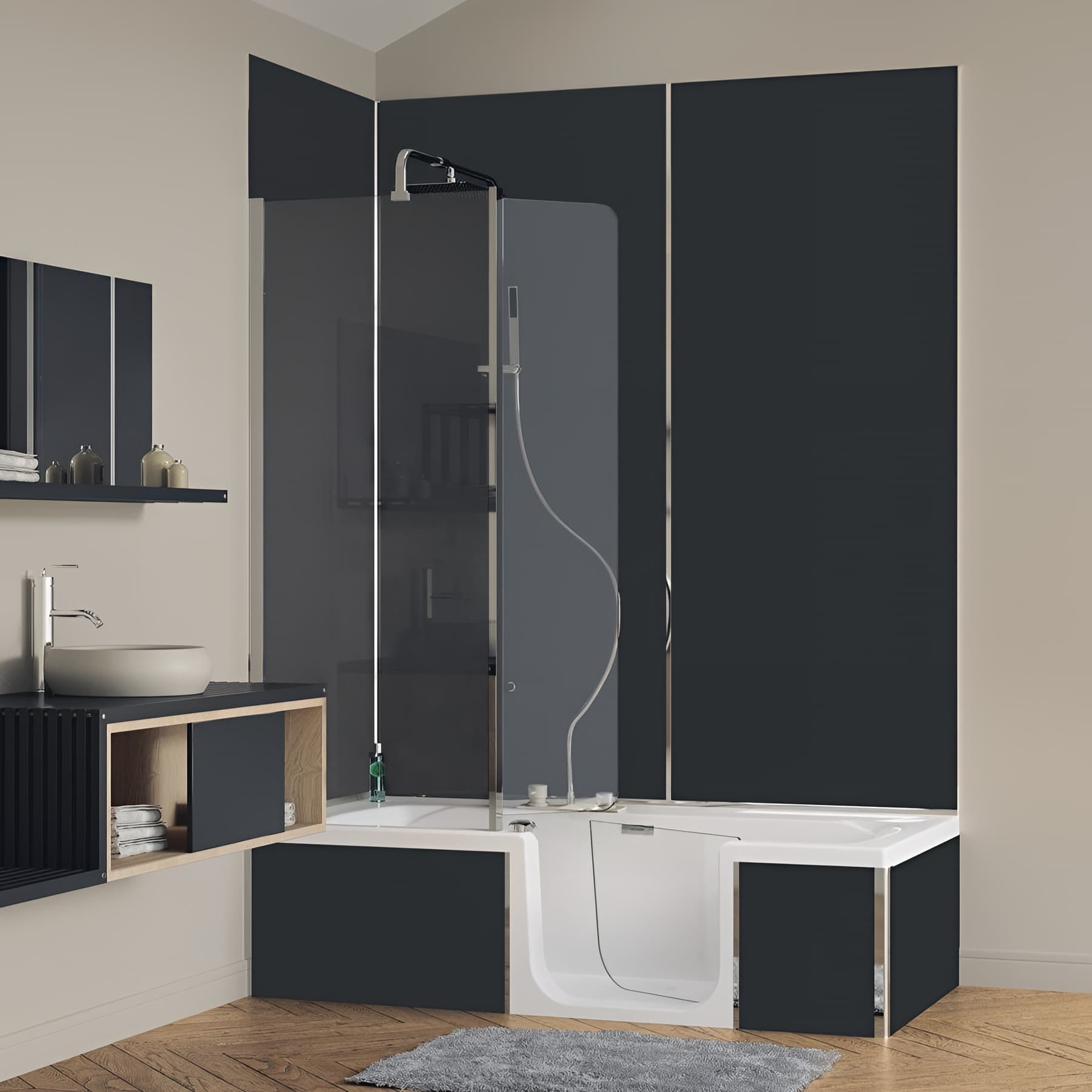 Baignoire à porte PMR DUO PACK DESIGN 1 170x75 pose en angle espace ...