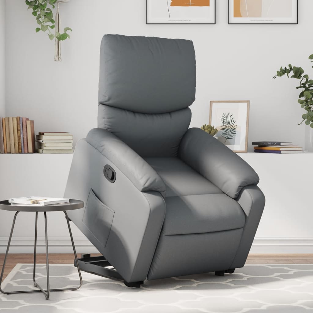 Maison Exclusive - Sillón reclinable elevable cuero artificial gris ...