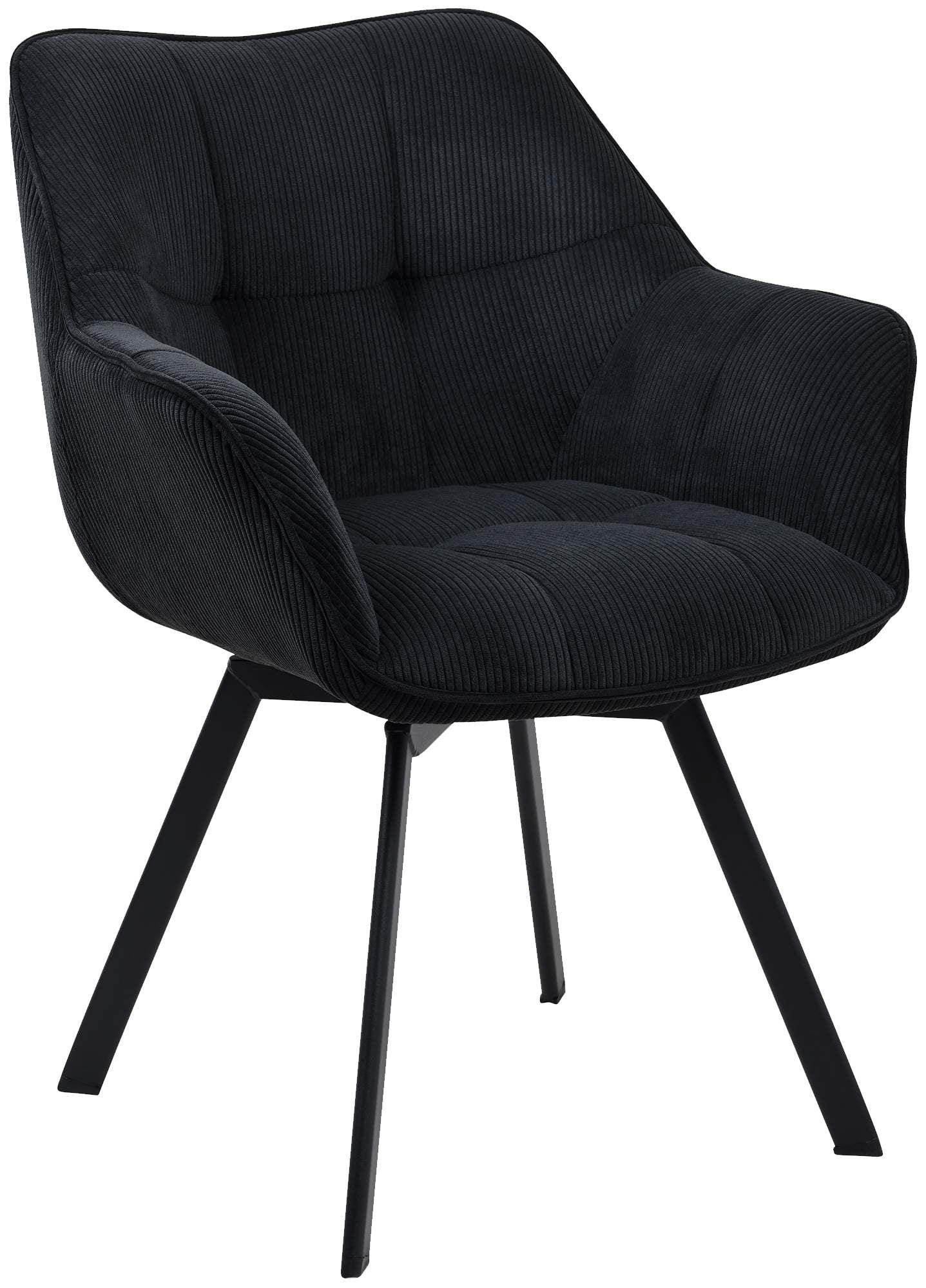 Cómoda silla de comedor con asiento giratorio en pana negra y metal ...