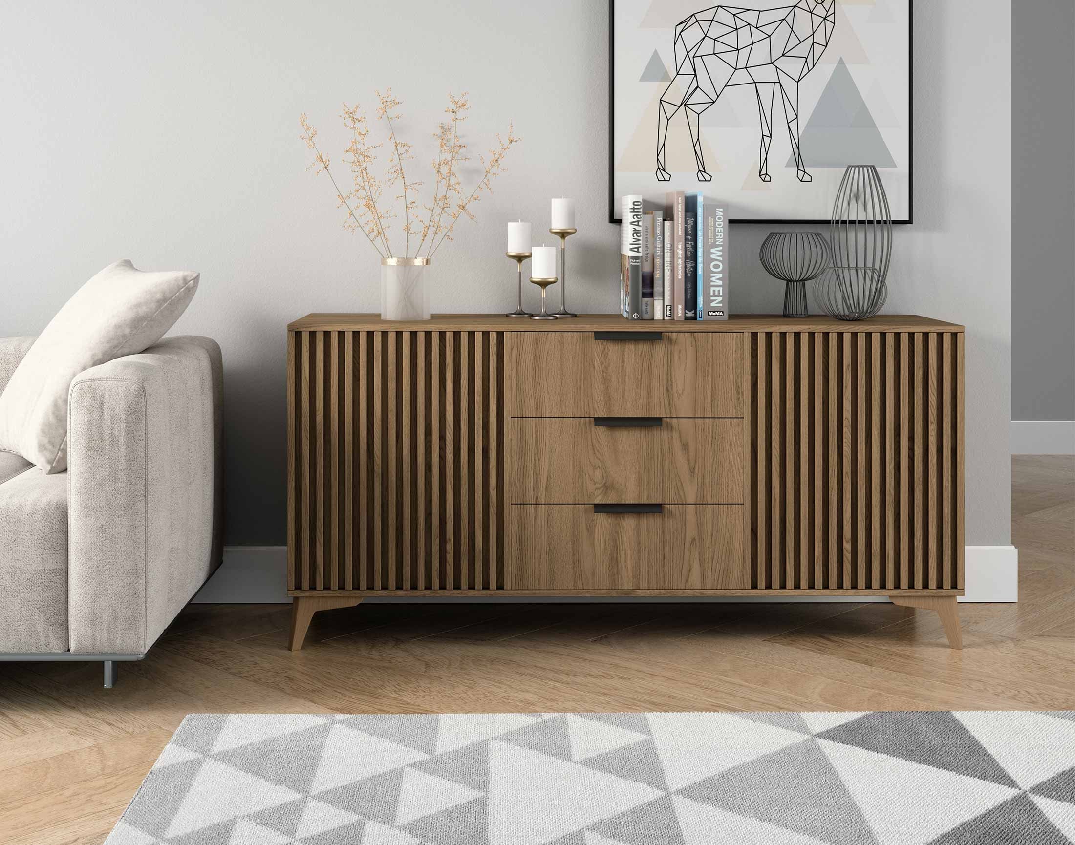Buffet bas contemporain 150*40*72 cm bois - PORTMORE - Best Mobilier ...
