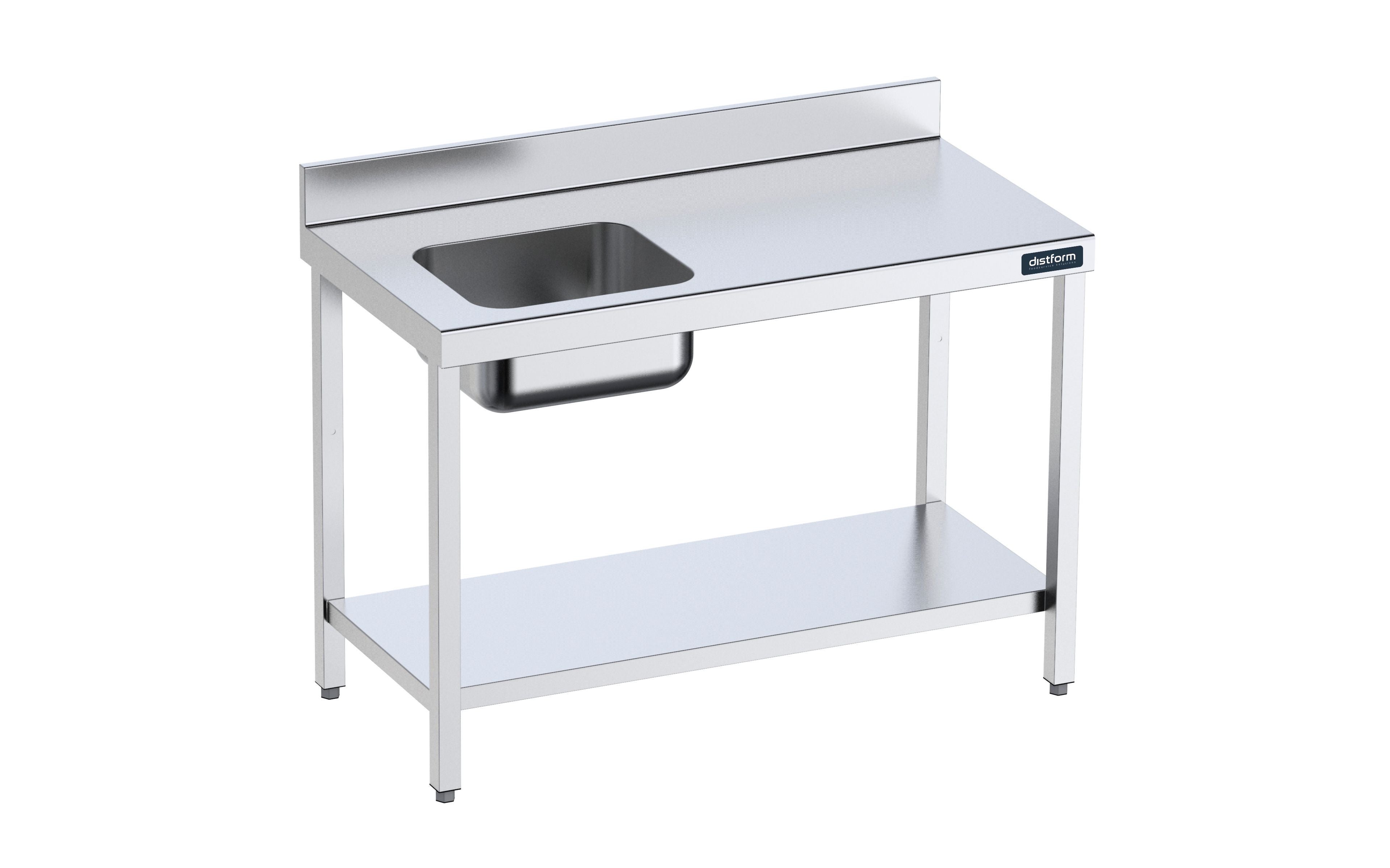 Table de chef Inox avec bac à Gauche et étagère - Gamme 600 - Distform ...