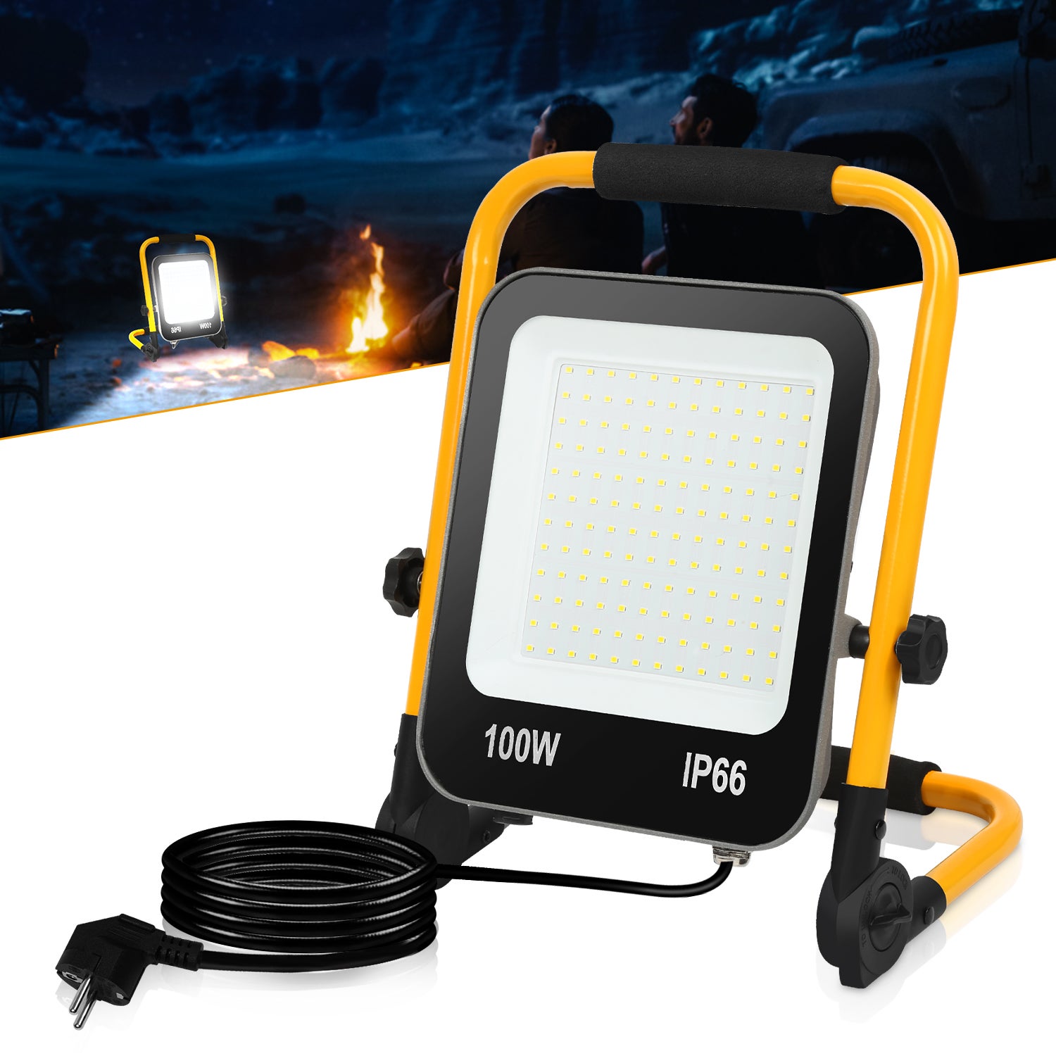 Projecteur LED avec Jaune trépied 100W Projecteur Extérieur avec prise ...