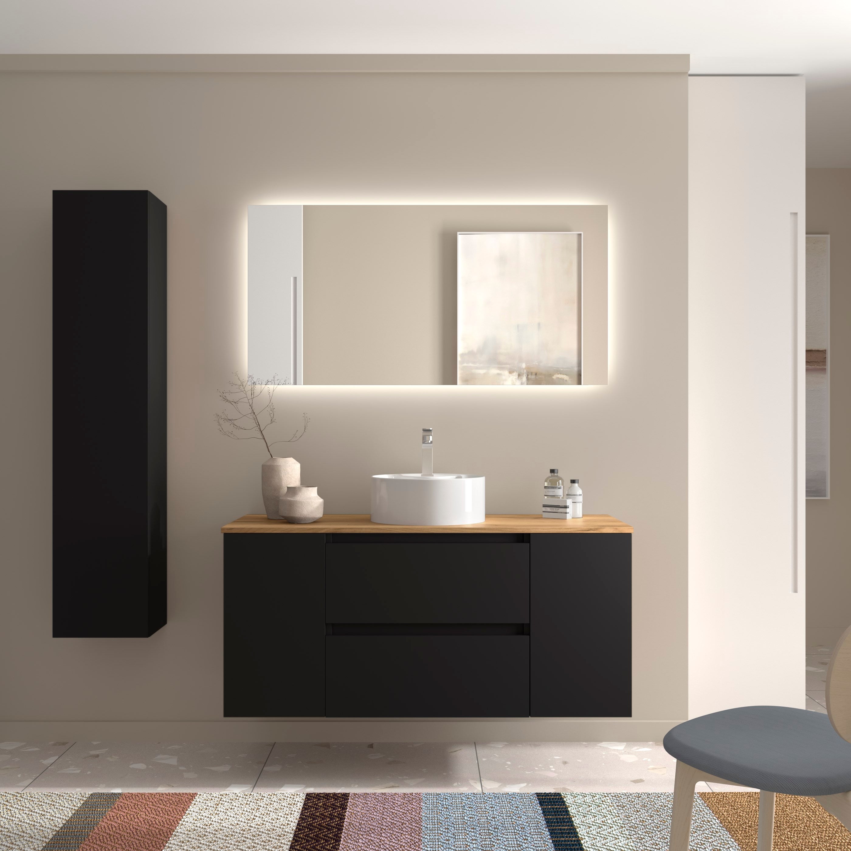 Meuble de salle de bain BEQUIA Plus 120cm Noir mat | Vasque à poser ...