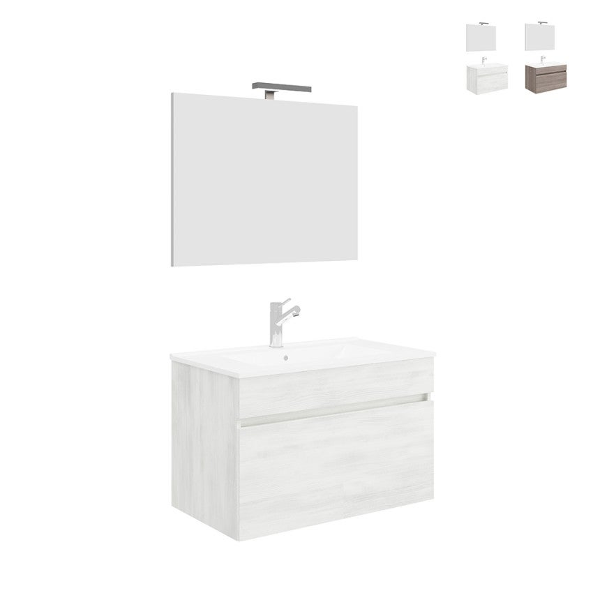 Mobile bagno sospeso lavandino 80cm con specchio lampada LED Bogota 80 ...