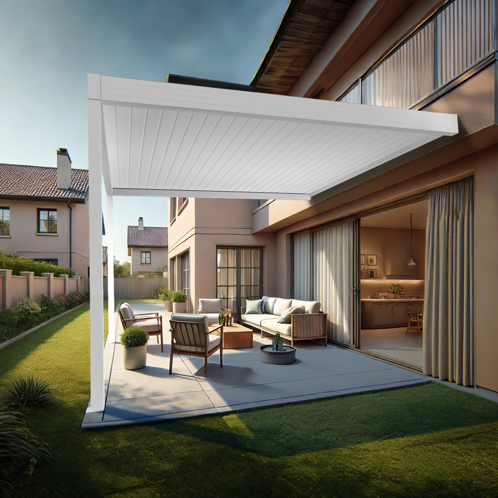KOKOON 3 - Pergola bioclimatique adossée (Blanc RAL9010 - 8,00m x 4 ...