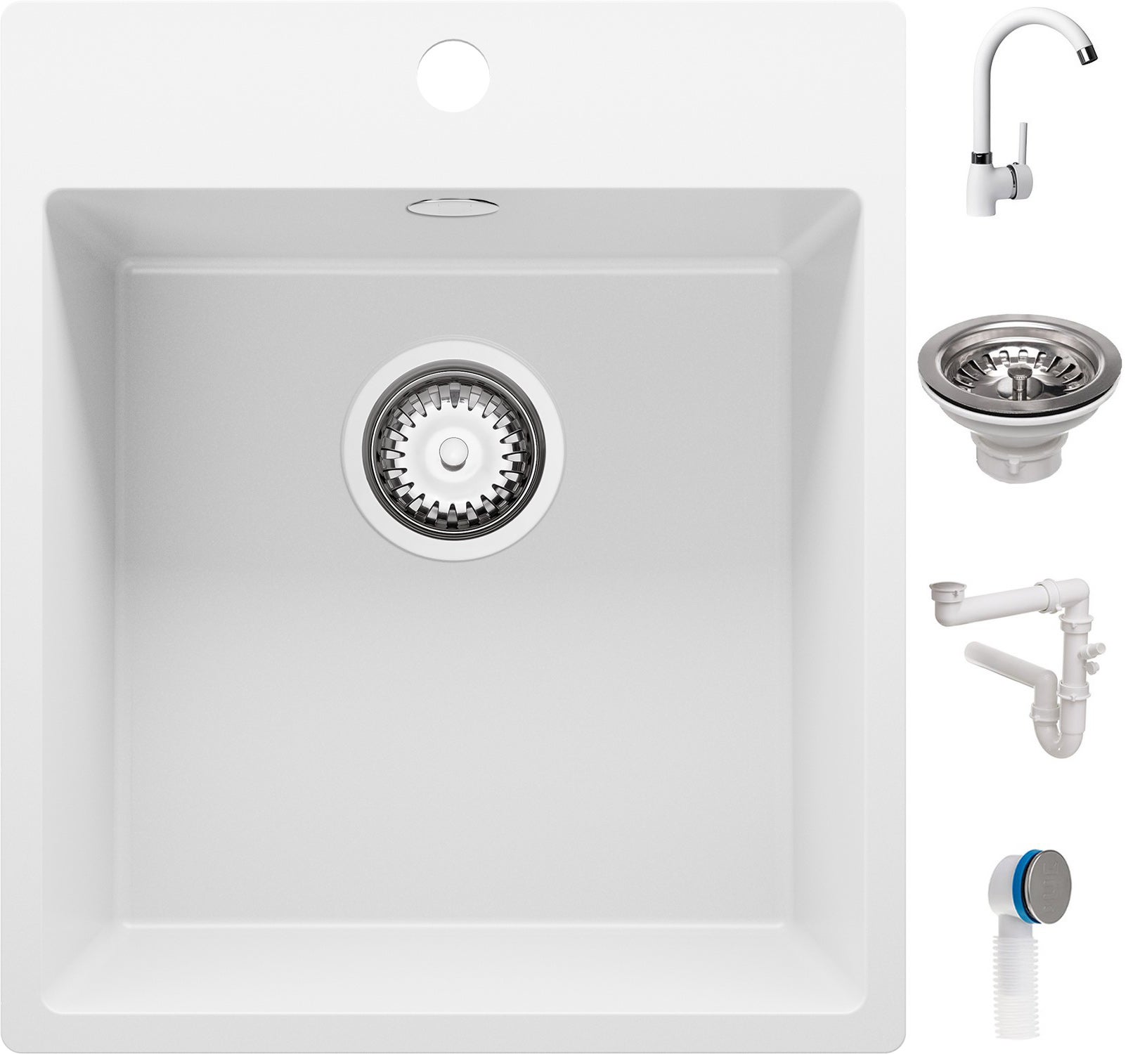 Fregadero Granito Blanco 43x50cm, Fregadero Cocina 1 Seno + Sifón ...