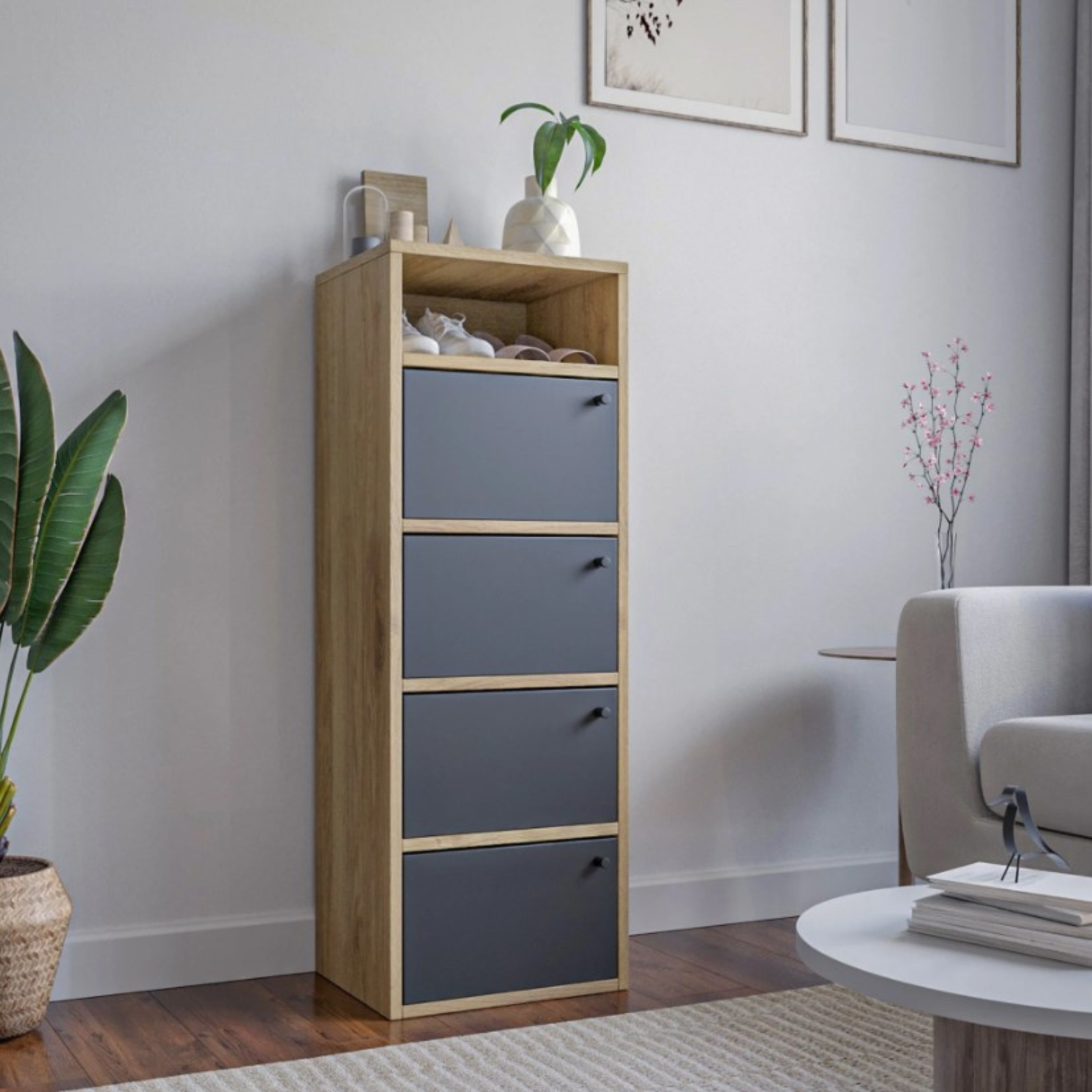 Scarpiera Salvaspazio 4 Ante 5 Ripiani in Legno Melaminico Mobile Slim ...