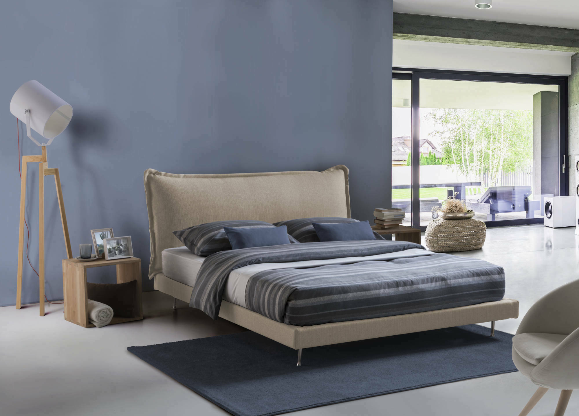 Lit double Anika, Lit fixe avec revêtement et tête de lit en tissu, 100 ...