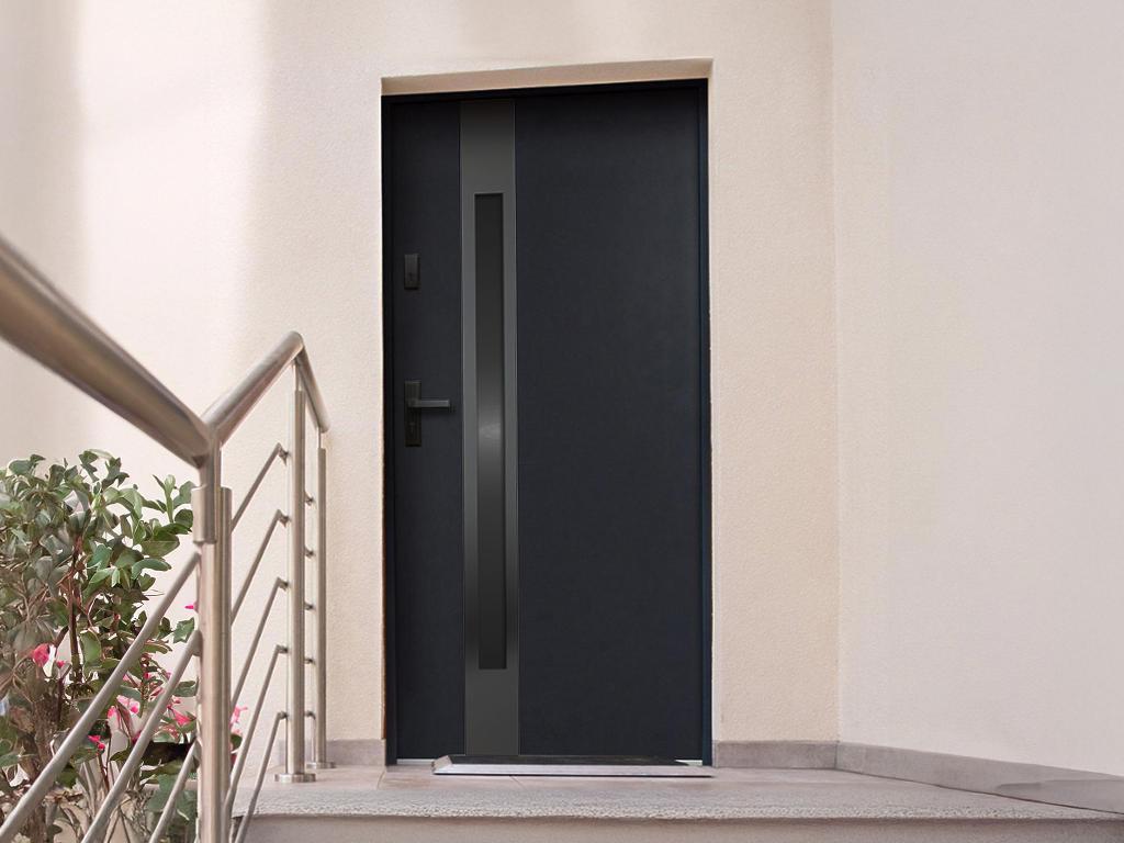 Porta d'ingresso in Acciaio massiccio e Inox H207 x L100 cm vetro fumé ...