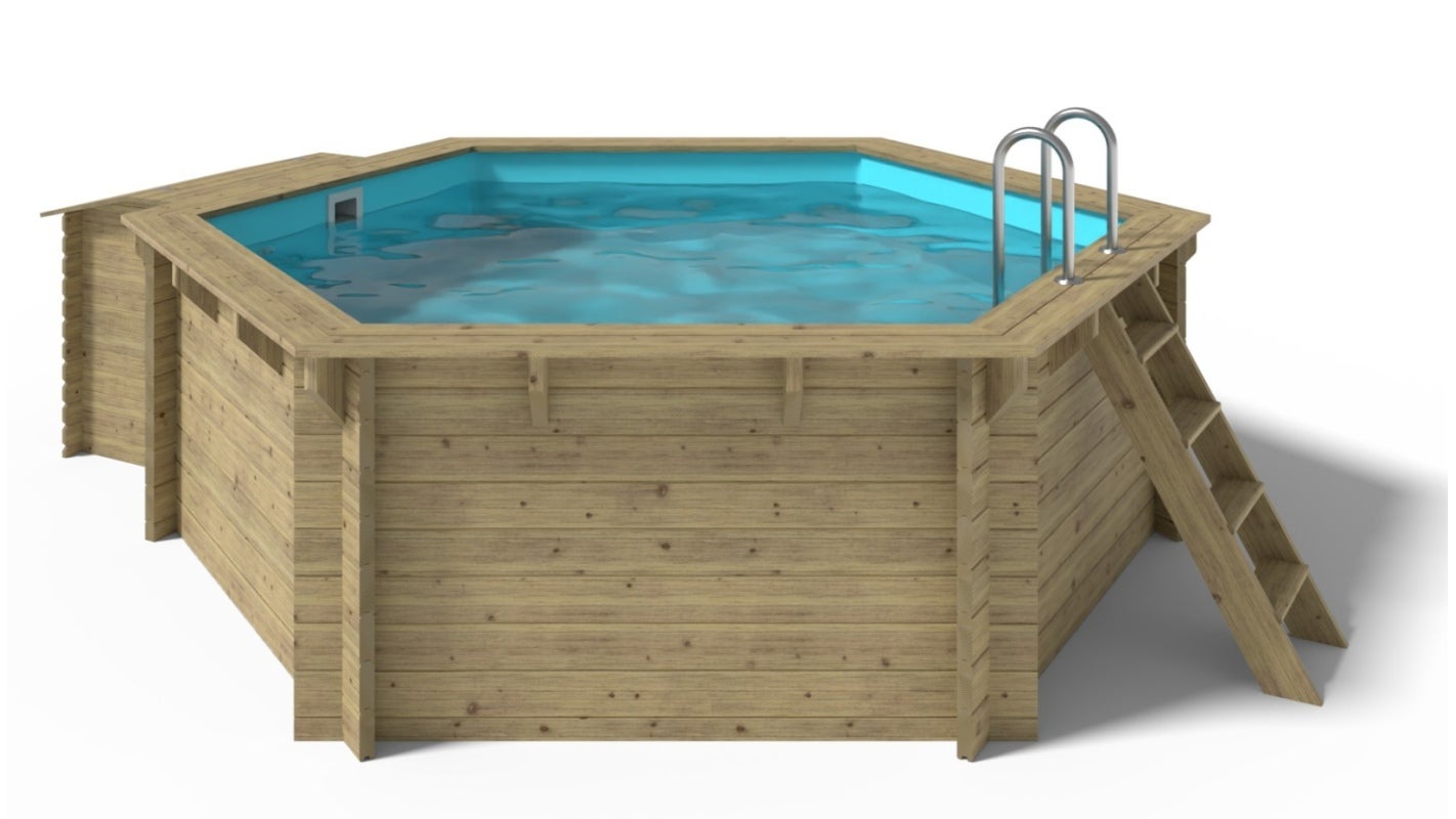 Piscina de madera 3,55x4,09 - H.1,17 m - con filtración y armario ...
