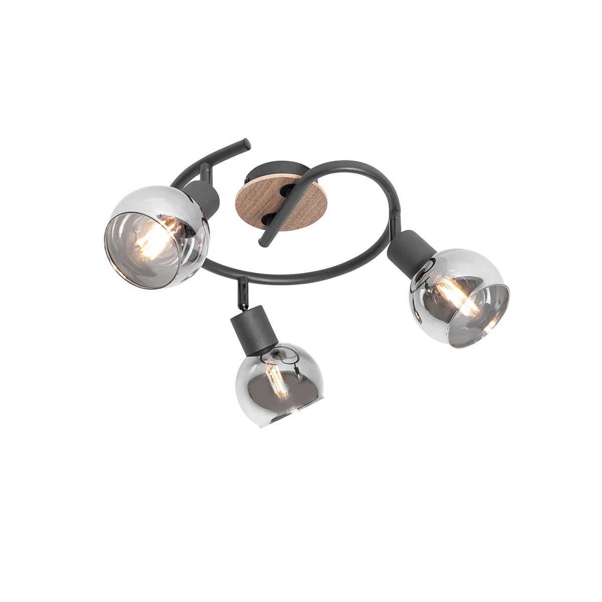 Plafón negro 44,5 cm con cristal ahumado y madera 3-luces - VIDRO ...