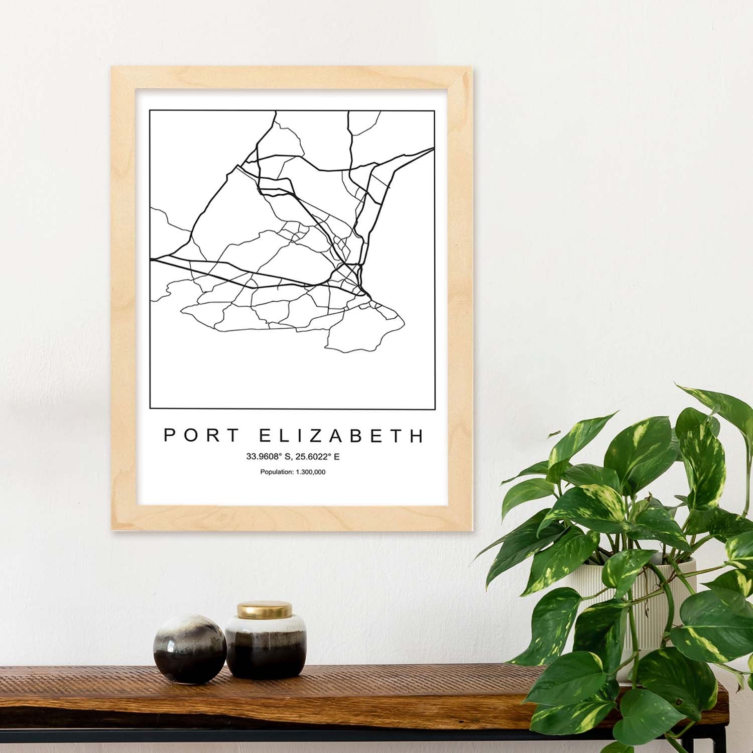Port Elizabeth Map Plate Nordic Style En Noir Et Blanc. A4 Sans Cadre ...