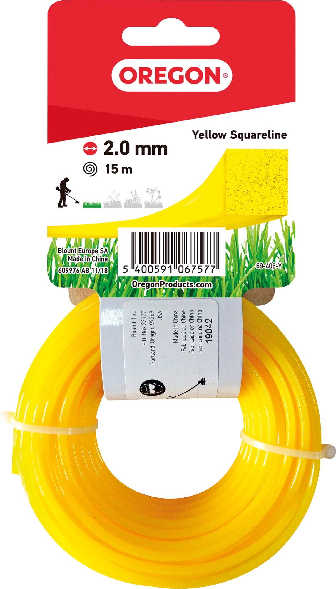 Hilo para desbrozadora Cuadrado Nylon Amarillo ø 2.0mm/15m Oregon 69 ...
