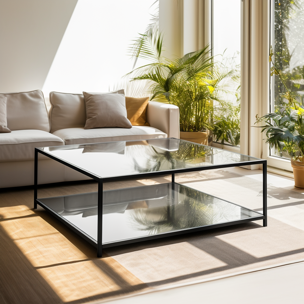 URBAN MEUBLE Table basse carrée en verre Table Industrielle Salon Table ...