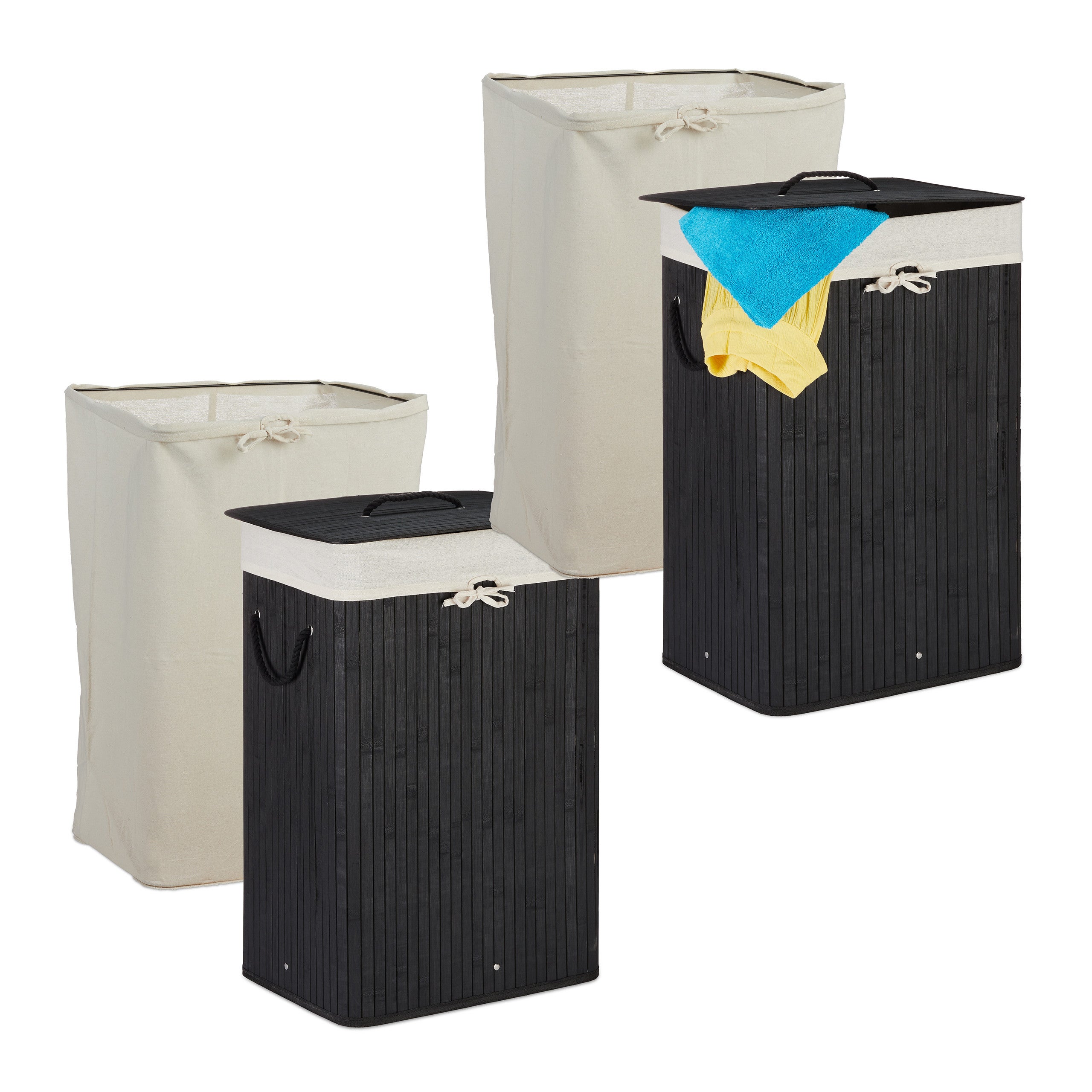 Relaxdays Panier lessive bambou, corbeille pliable, lot de 2, 80 l, 4 ...