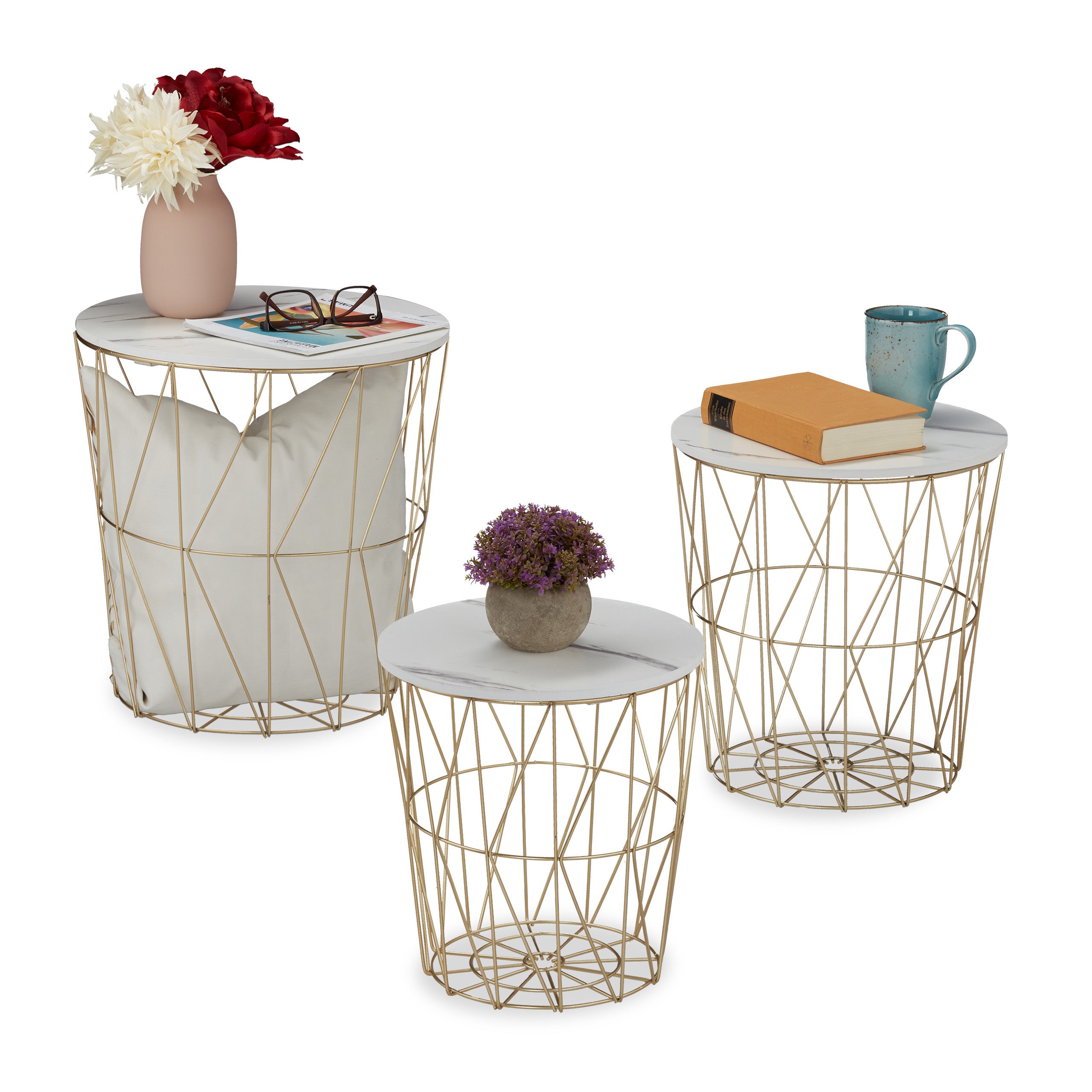 Relaxdays Set Tavolini da Salotto, Rotondi, Tavoli da Divano, Metallo ...