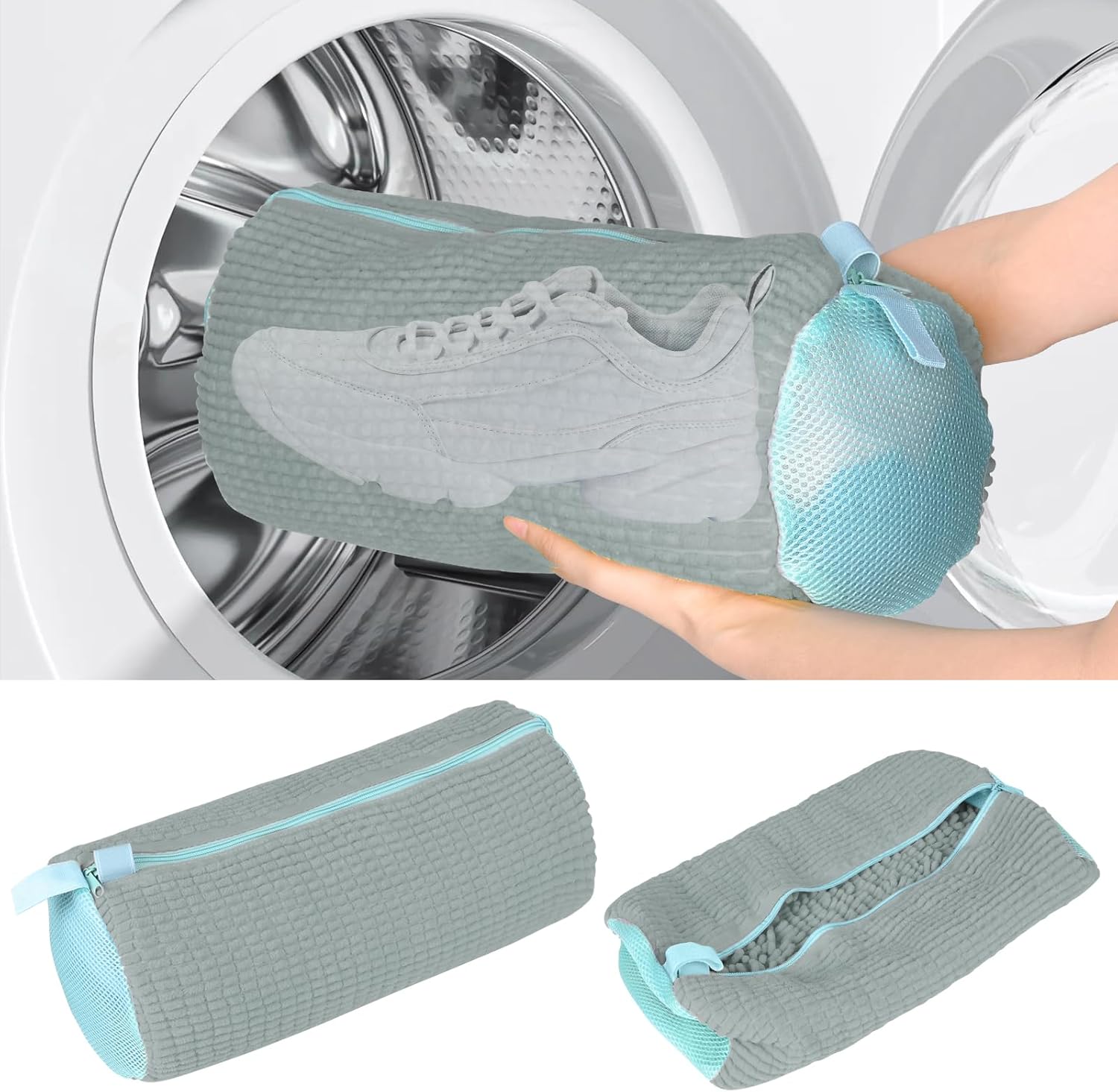 (Gris) Lot de 2 sacs de lavage pour chaussures, sac à linge zippé, sac ...
