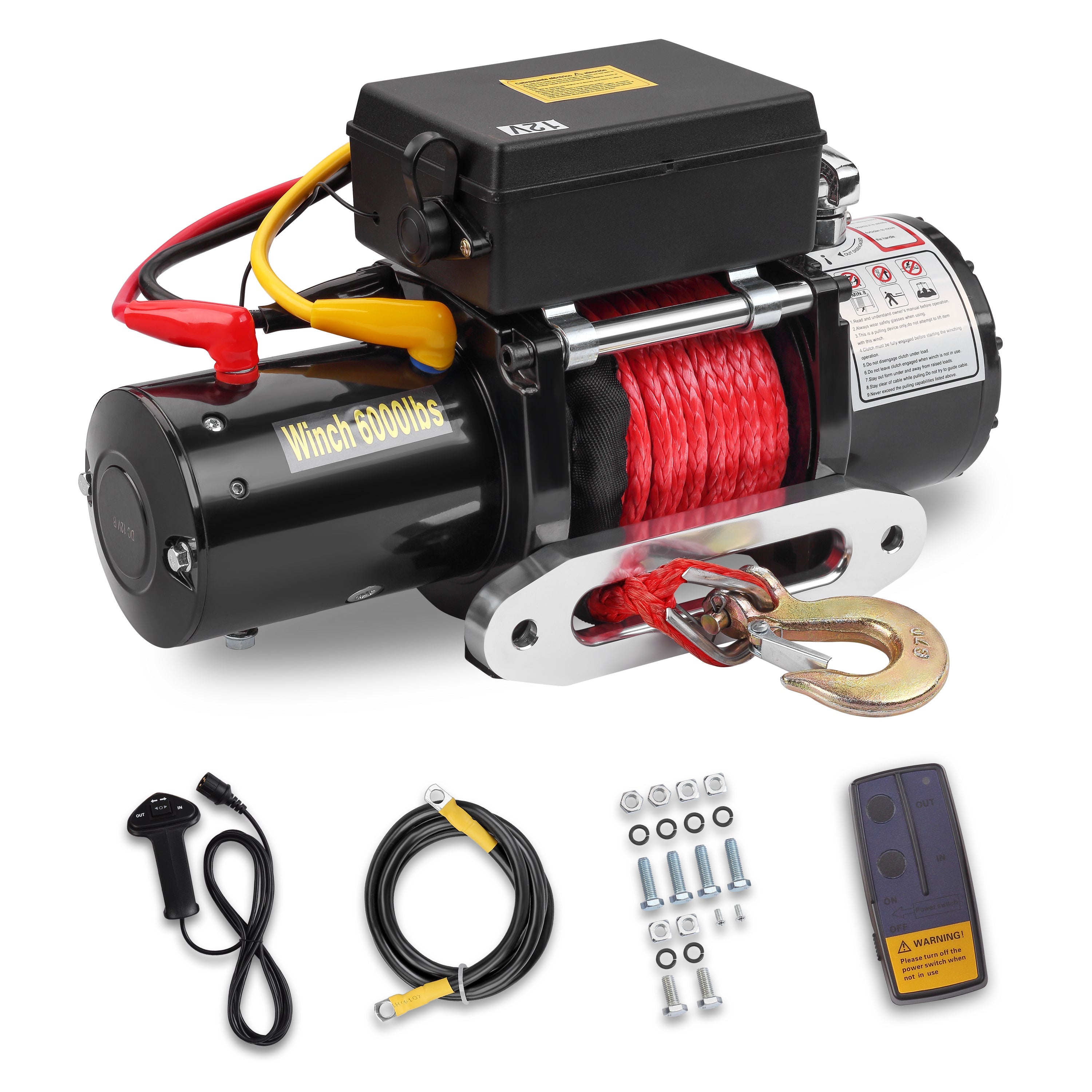 TEENO Treuil électrique 12V, câble de treuil 6000 LBS/2722 KG, câble en ...