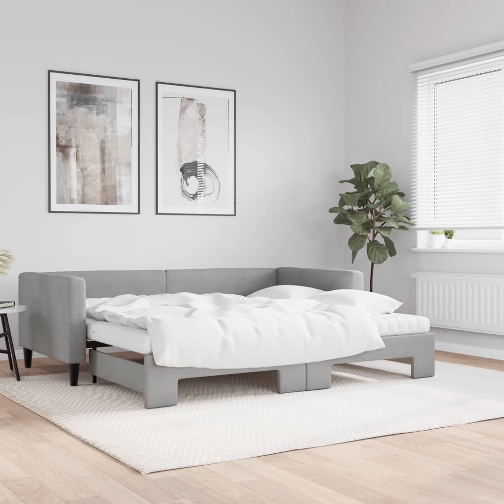 Maison Exclusive - Sofá cama nido con colchón tela gris claro 90x200 cm ...