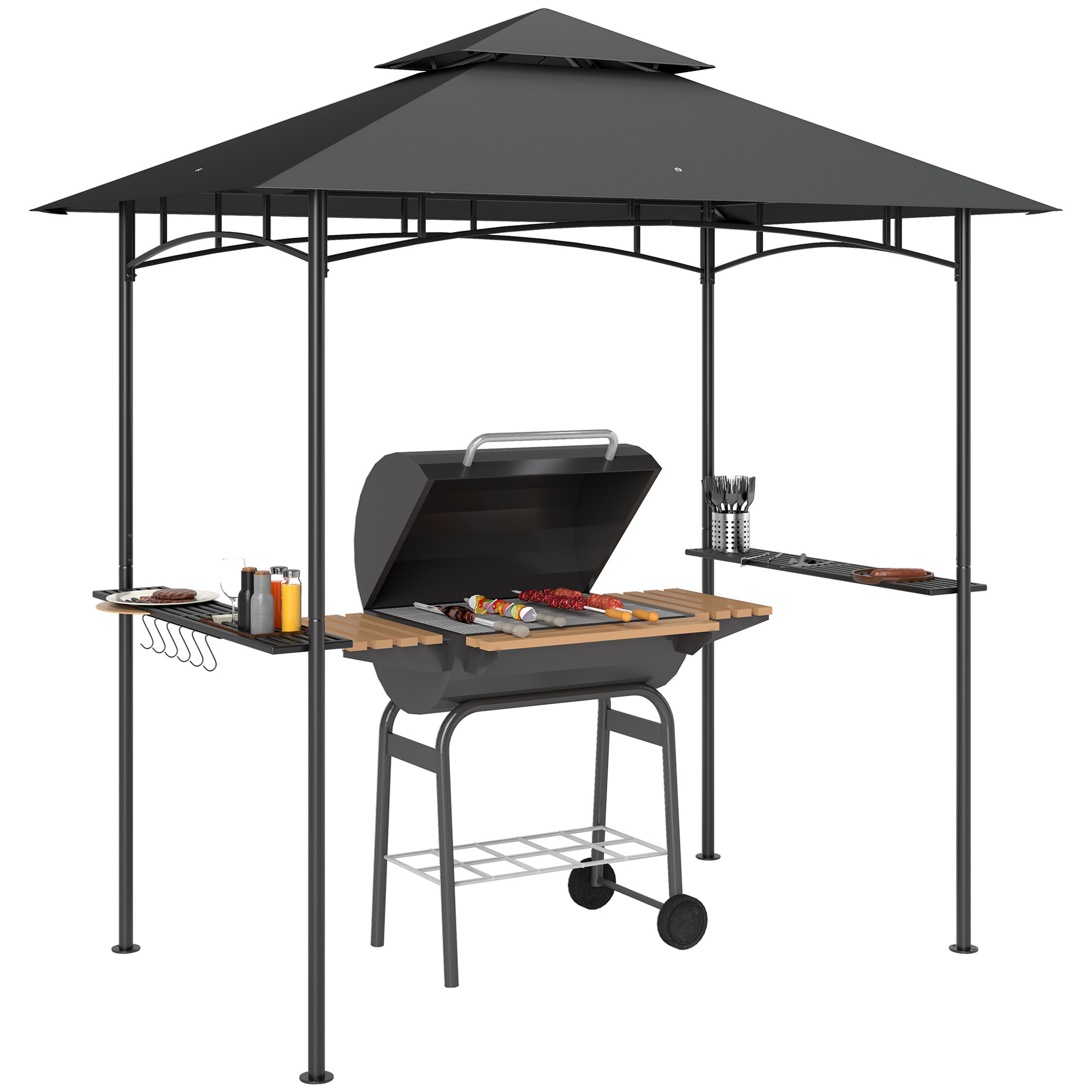 Gazebo barbecue 2,4 m x 1,5 m, abri à deux niveaux avec éclairage LED ...