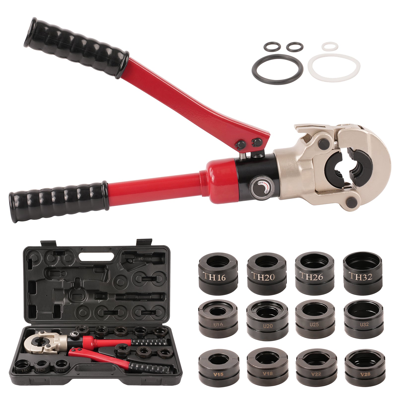 TEENO Pince à Sertir Hydraulique Ø15-32mm, Pince a Sertir avec 12pcs Contour, Outil de ...