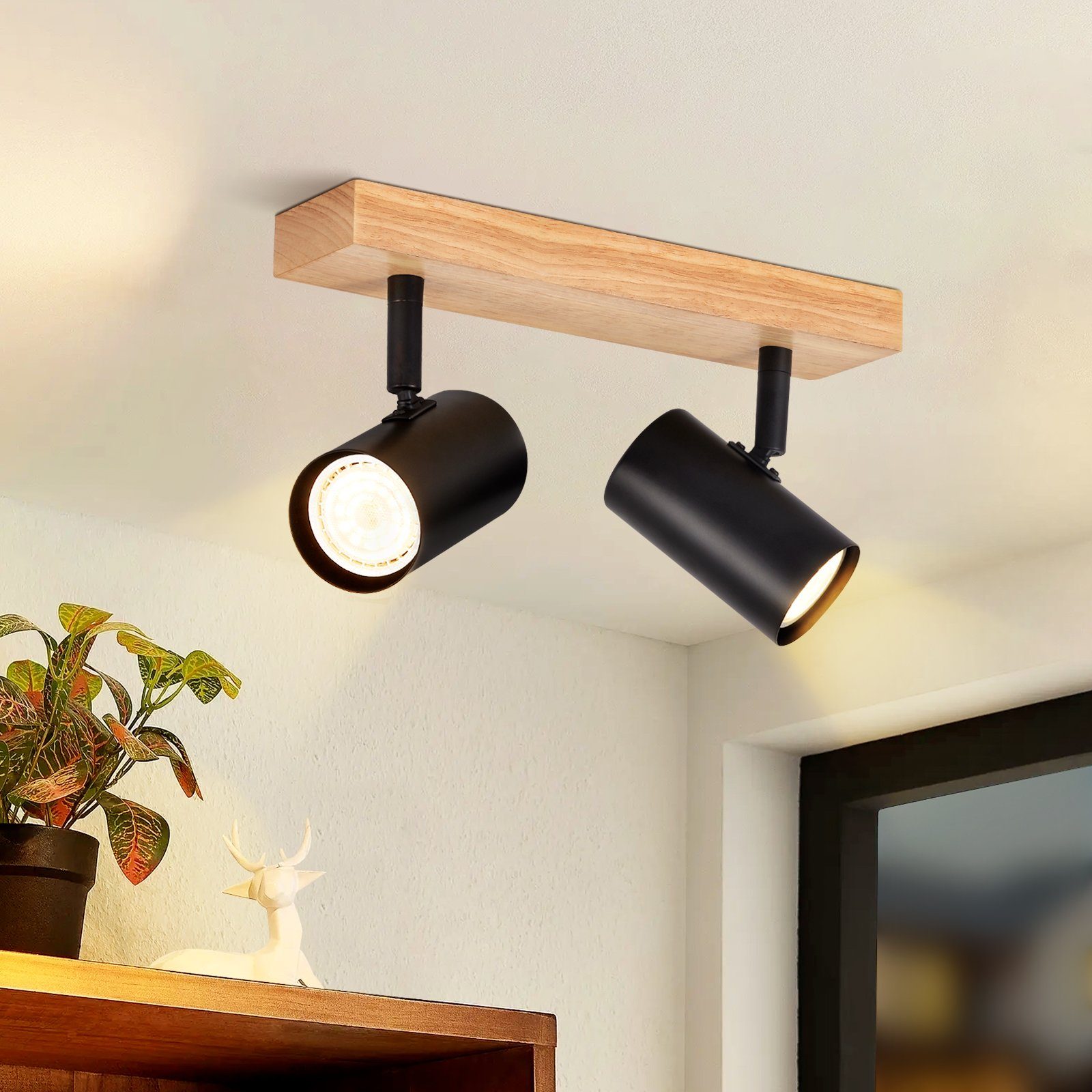NETTLIFE 2 Focos de Techo GU10 de Madera Negra Orientables 350° Estilo ...