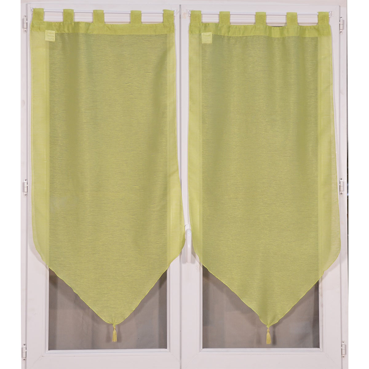 Par de visillos de puntas color anís con pompón | Leroy Merlin