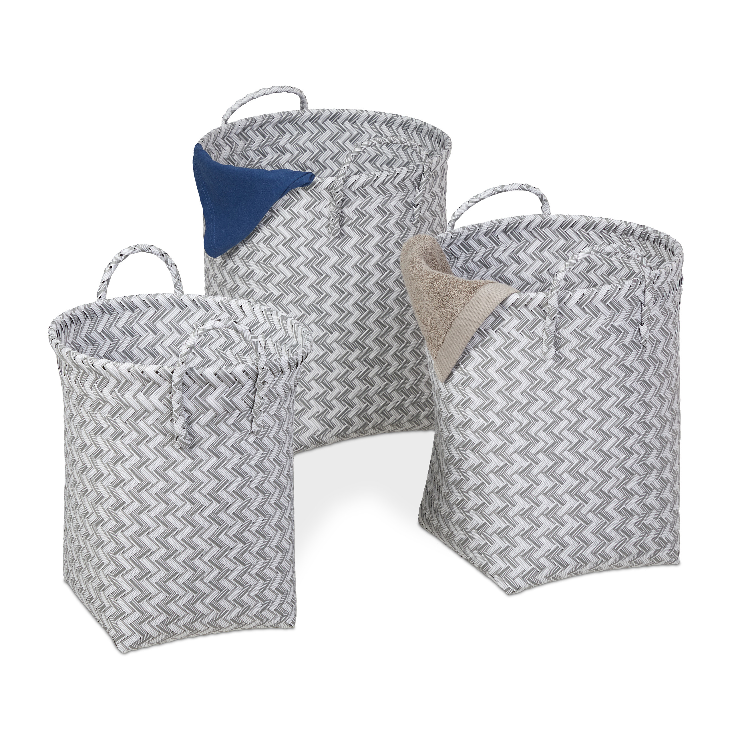 Relaxdays Panier à lessive tressé, jeu de 3 corbeilles à rangement, 3 ...