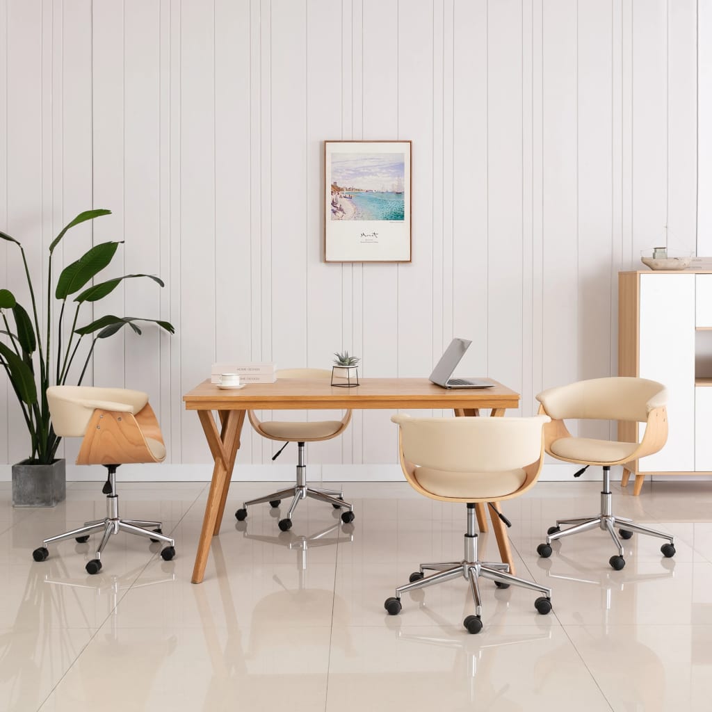 Juego de 4 sillas de comedor giratorias piel sintética color crema ...