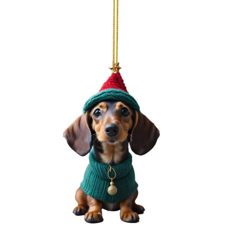 Décoration de Noël teckel, pendentif chien mignon en acrylique 2D ...