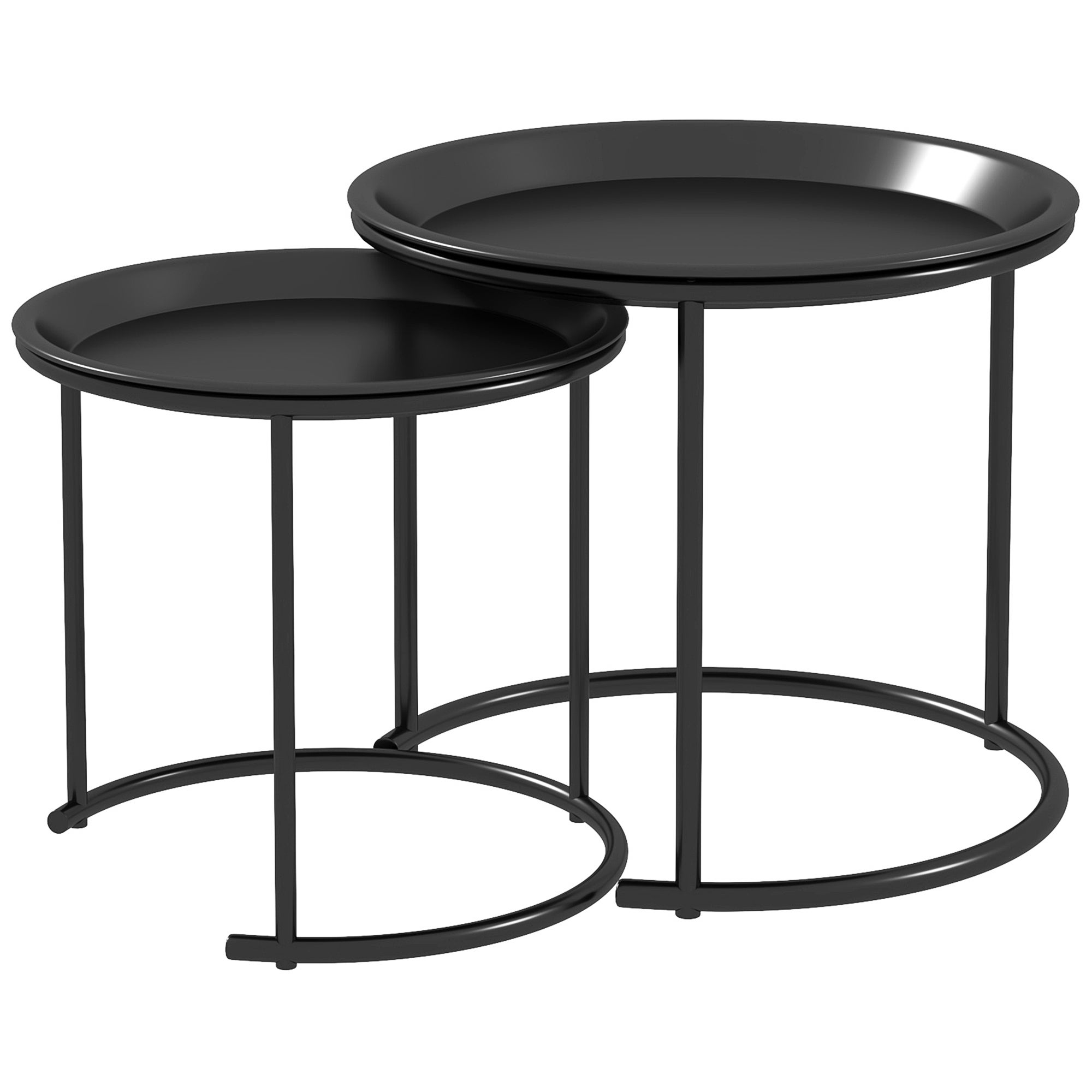 Lot de 2 tables basses arrondies gigognes plateaux amovibles style ...