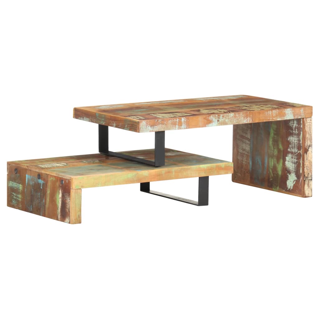 Conjunto de dos mesas de centro en madera recuperada de color y hierro ...