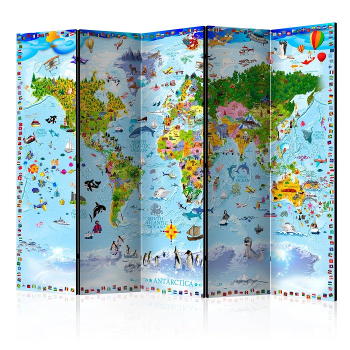 Paravent 5 volets - World Map for Kids II [Room Dividers] | Leroy Merlin