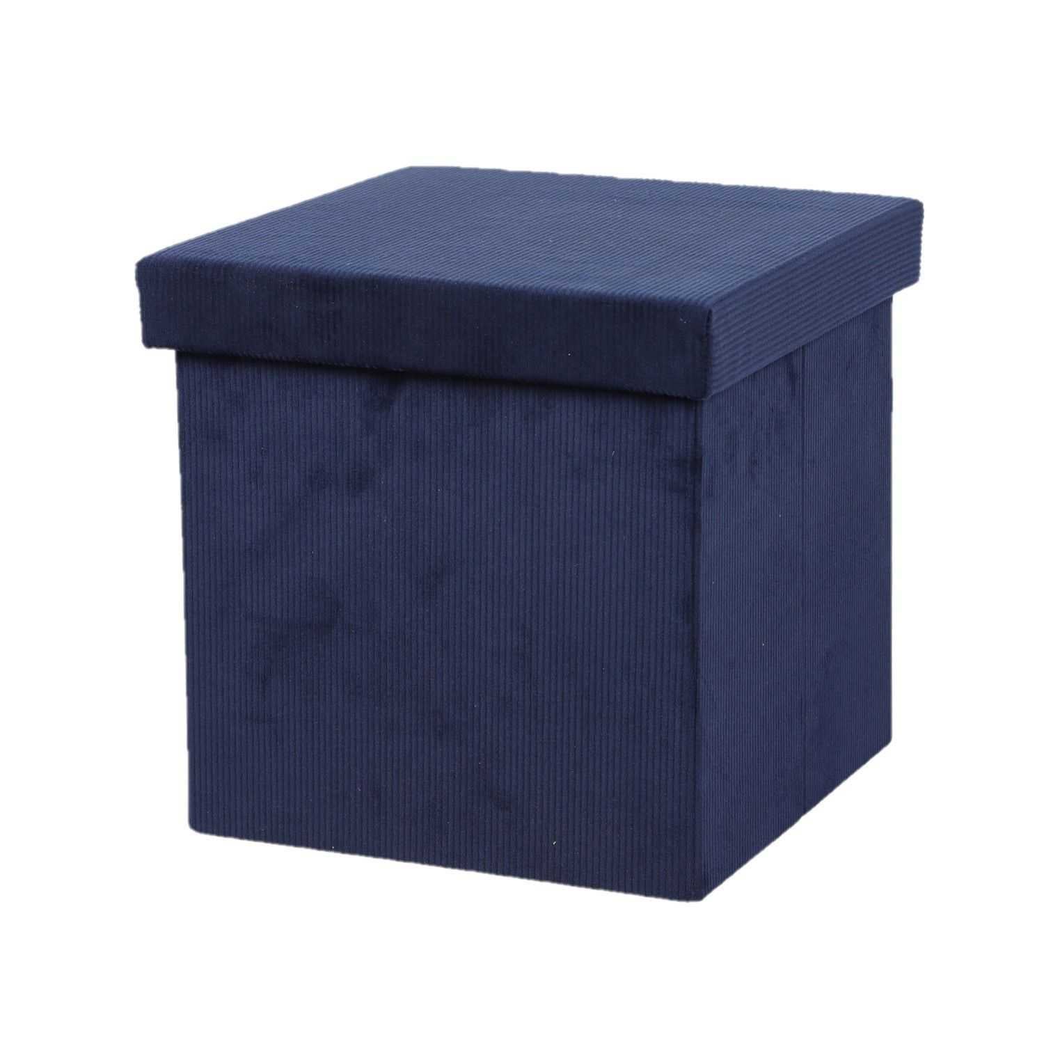 Pouf de rangement pliable Kube en velours côtelé - Bleu | Leroy Merlin