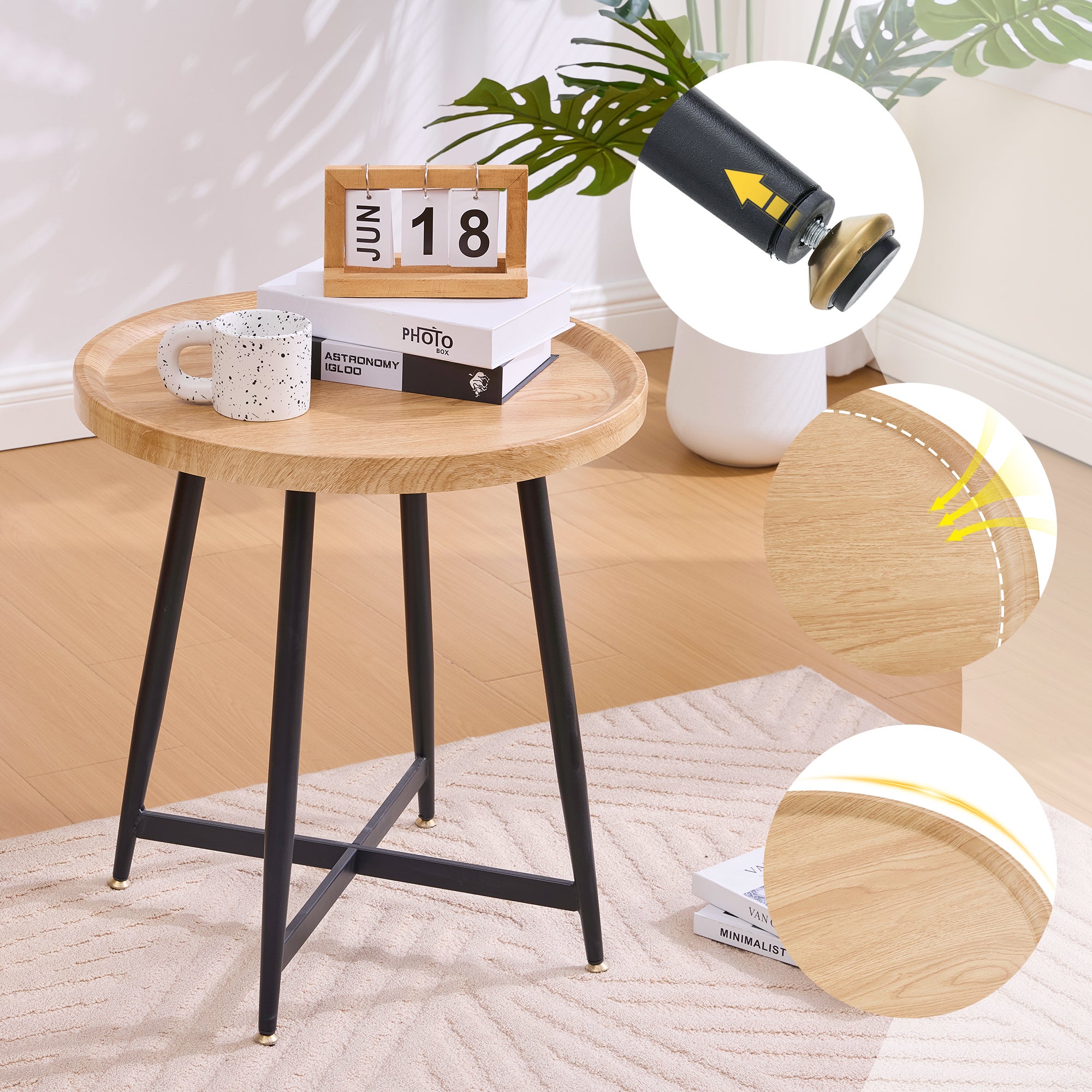 Table Basse Ronde Minimaliste Moderne | Style Nordique | Bois + Métal ...