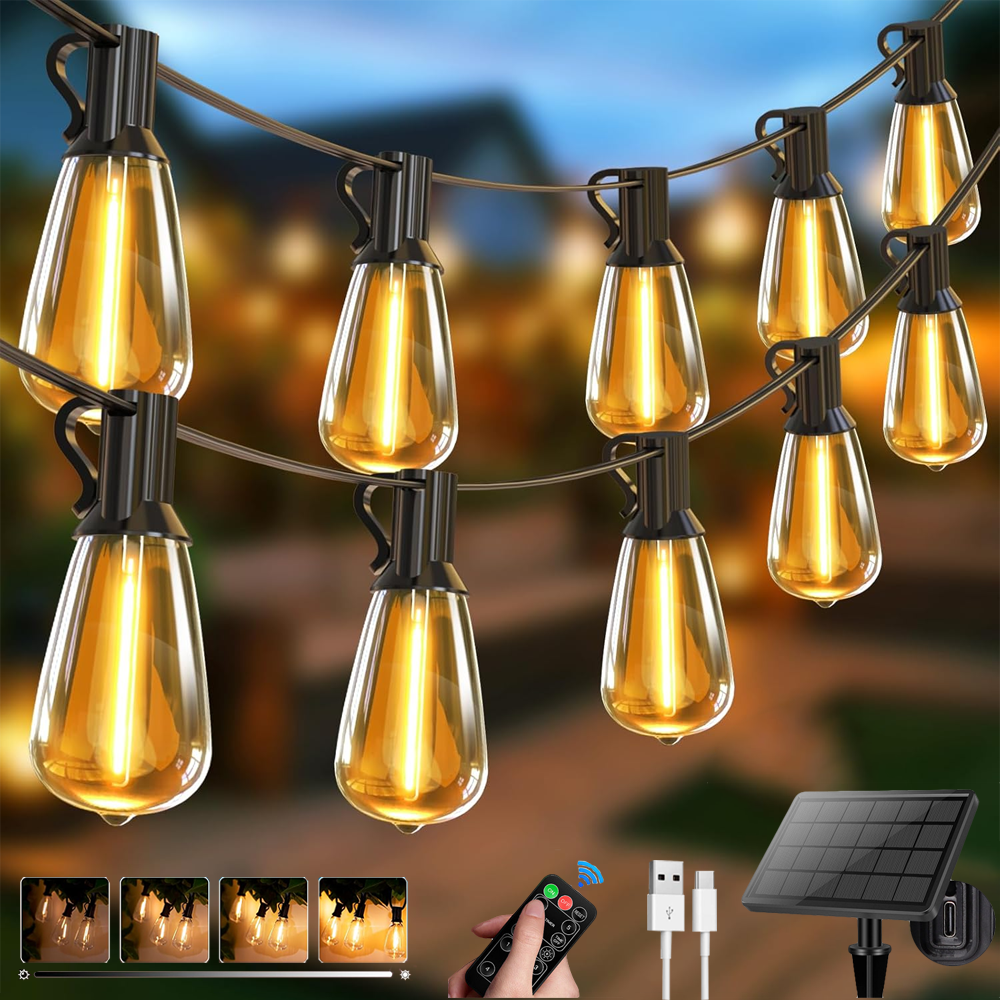 Catena di luci solari da esterno da 10 m, Luce da giardino ricaricabile tramite USB con ...