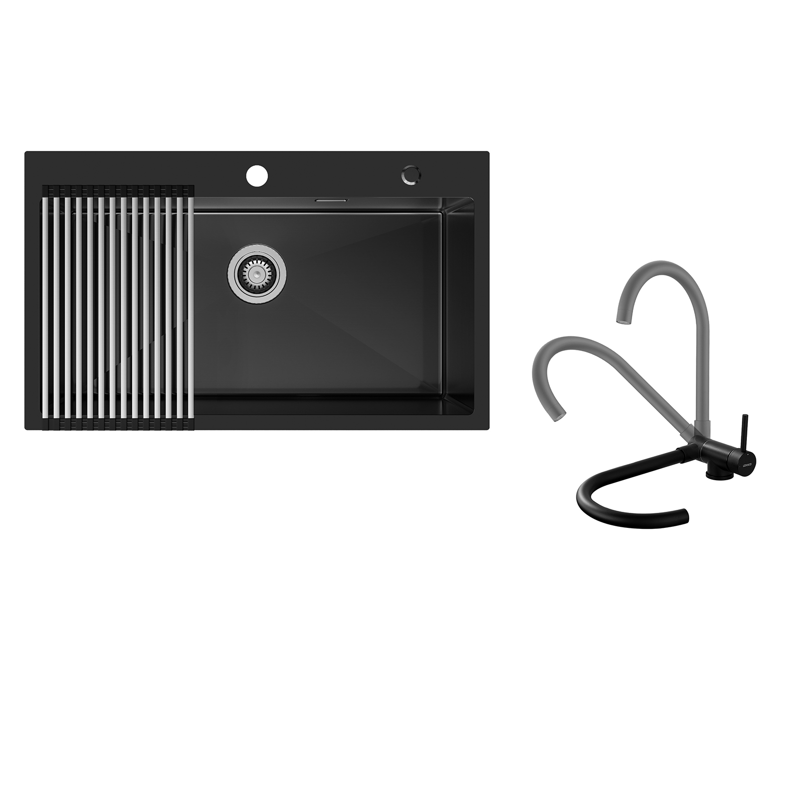 Auralum MAX Évier de Cuisine 1 Bac 75 x 45 cm,Évier Inox Noir avec ...