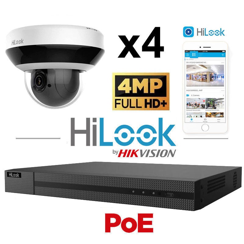 Kit vidéosurveillance 4 caméras PTZ HiLook 4MP H265+ zoom x 4 vision de ...